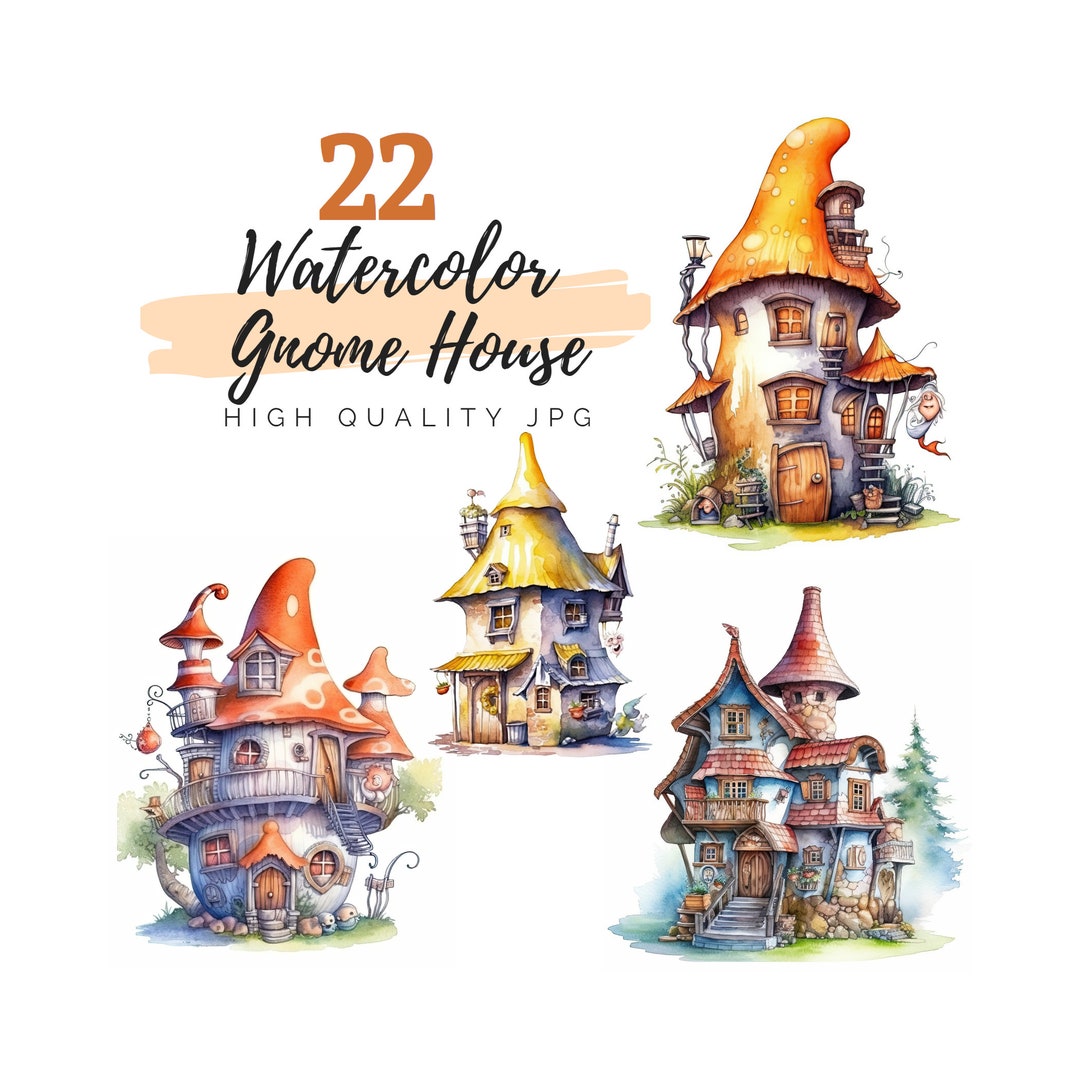 Watercolor Gnome House Clipart, High Quality JPG, Card Making ...