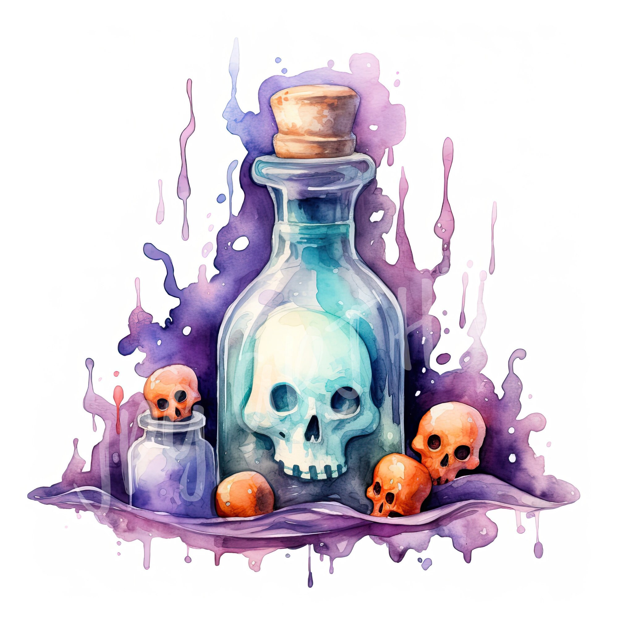 Watercolor Spooky Potion Bottle Clipart, Halloween Clipart, High ...
