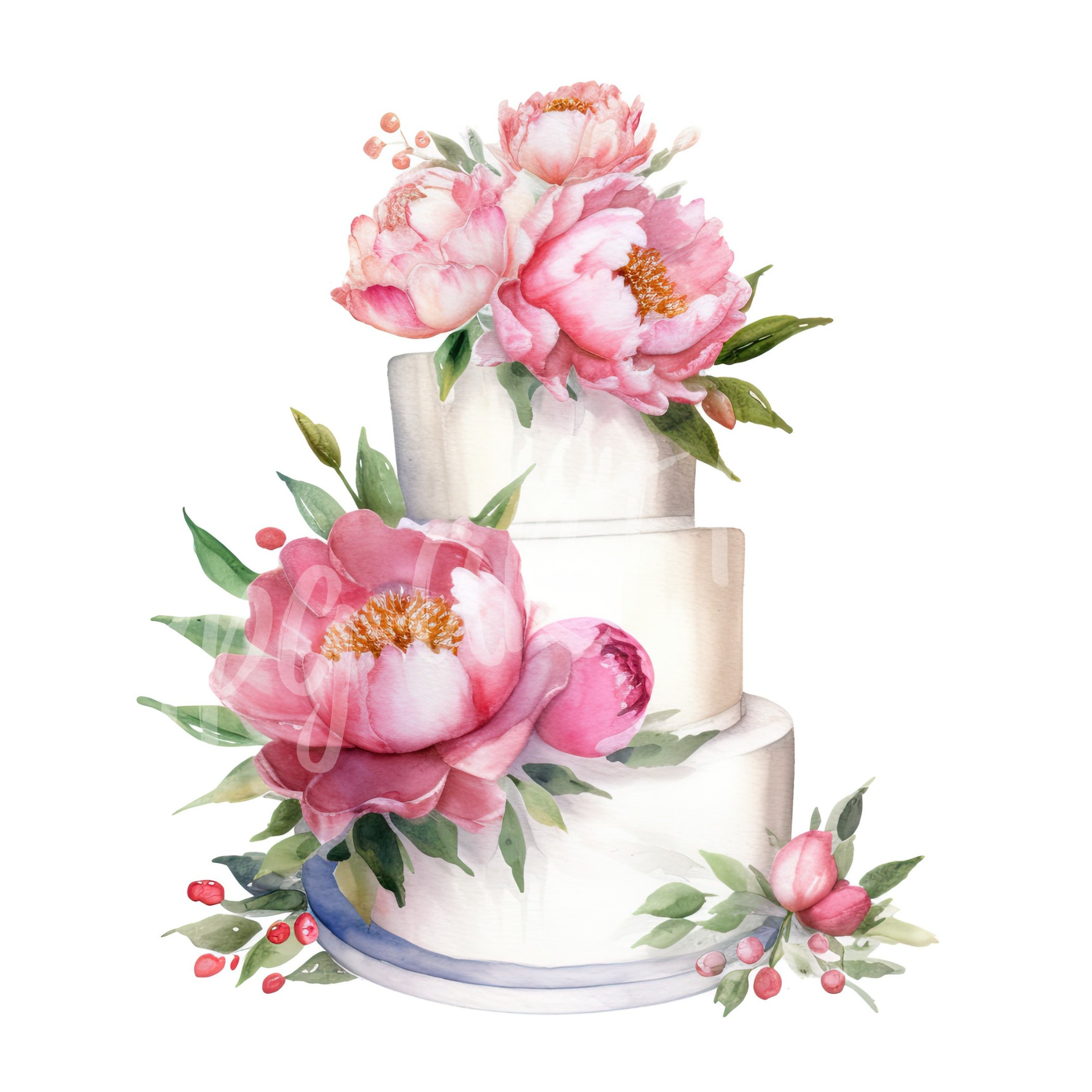 Watercolor Wedding Cake Clipart, Classic Cake, Wedding Clipart, Floral ...