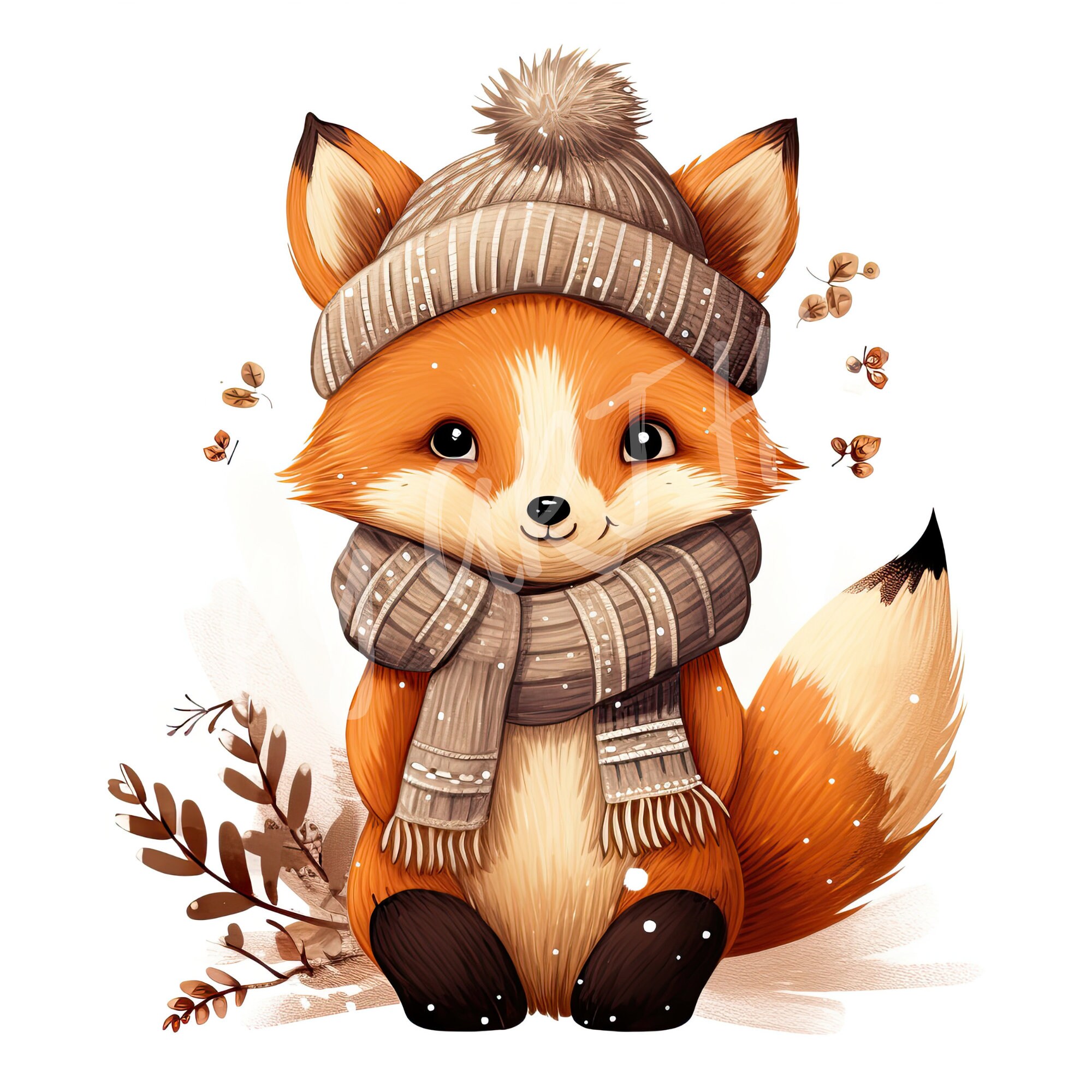 Watercolor Christmas Fox Clipart, Christmas Clipart, High Quality JPG ...