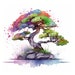 Watercolor Colorful Bonsai Tree Clipart, Bonsai Clipart, Digital ...