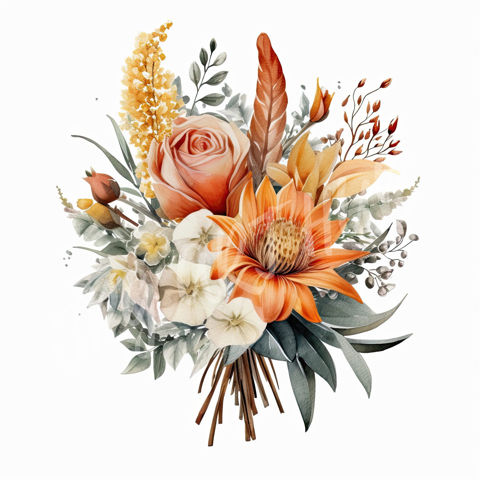 Watercolor Boho Wedding Bouquet Clipart Boho Clipart Wedding - Etsy