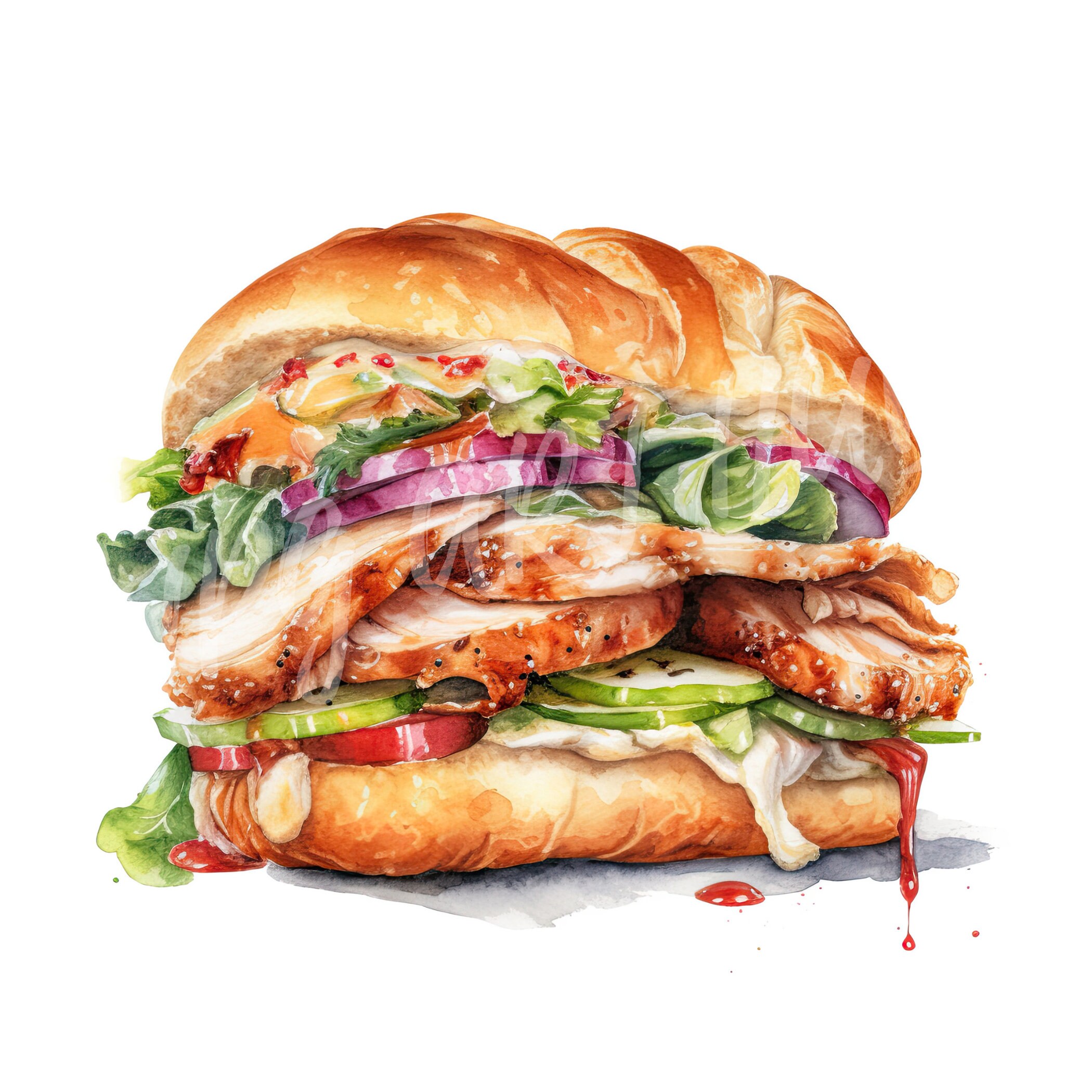 Watercolor Sandwich Clipart Fast Food Clipart Food Illustration High ...