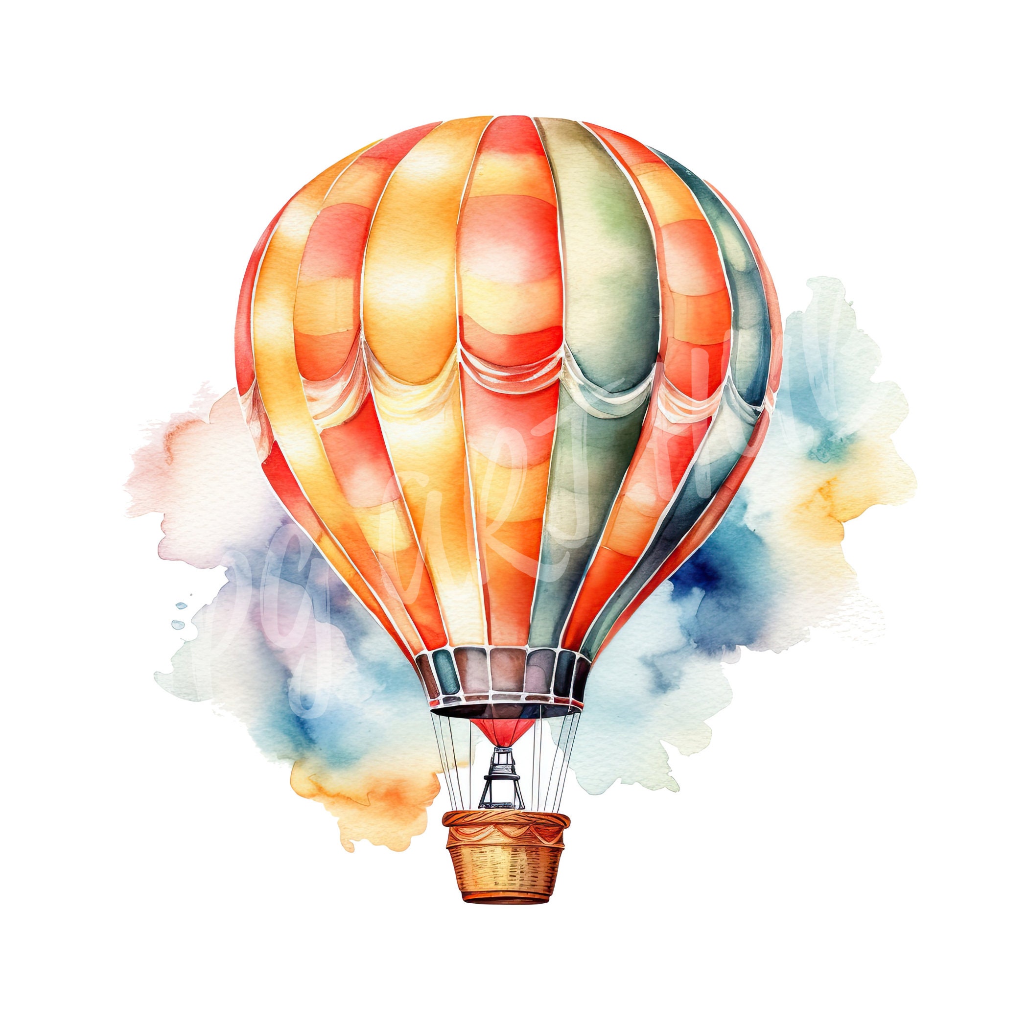 Watercolor Hot Air Balloons Clipart Bundle, Travel Clipart, Digital ...