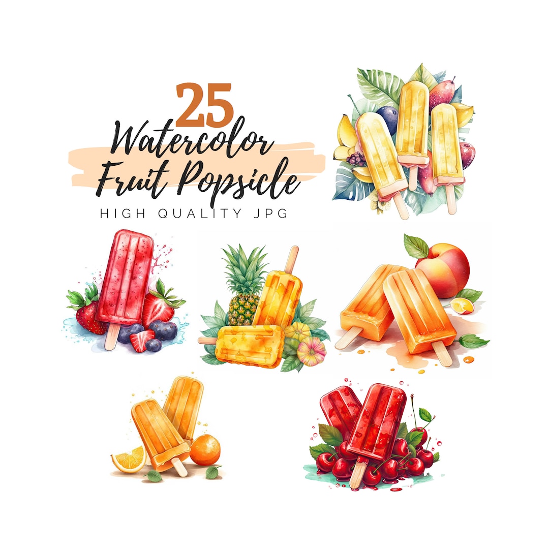 Watercolor Fruit Popsicles Clipart, Summer Popsicle, Watercolor Clipart ...