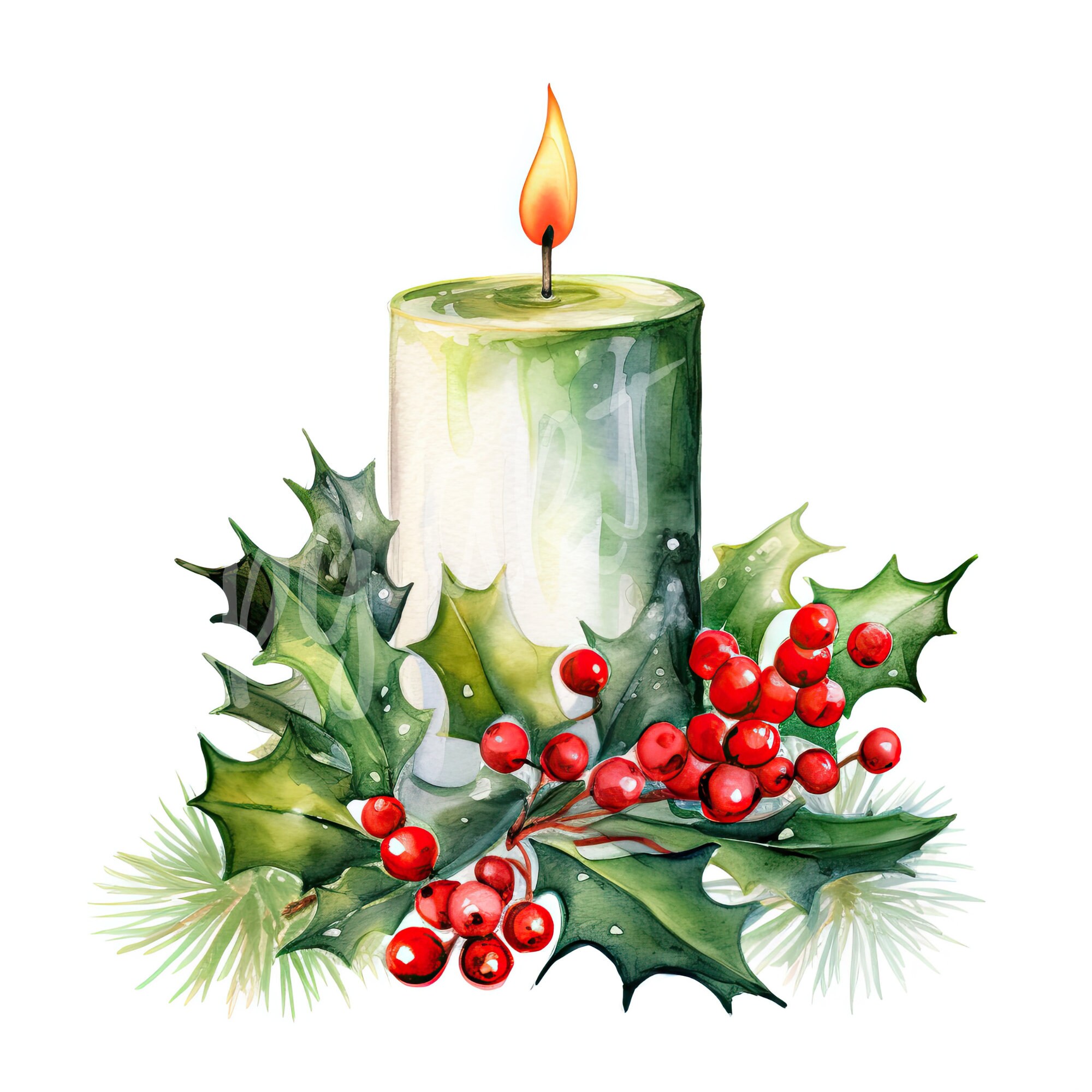 Watercolor Christmas Candles Clipart, High Quality JPG, Digital ...