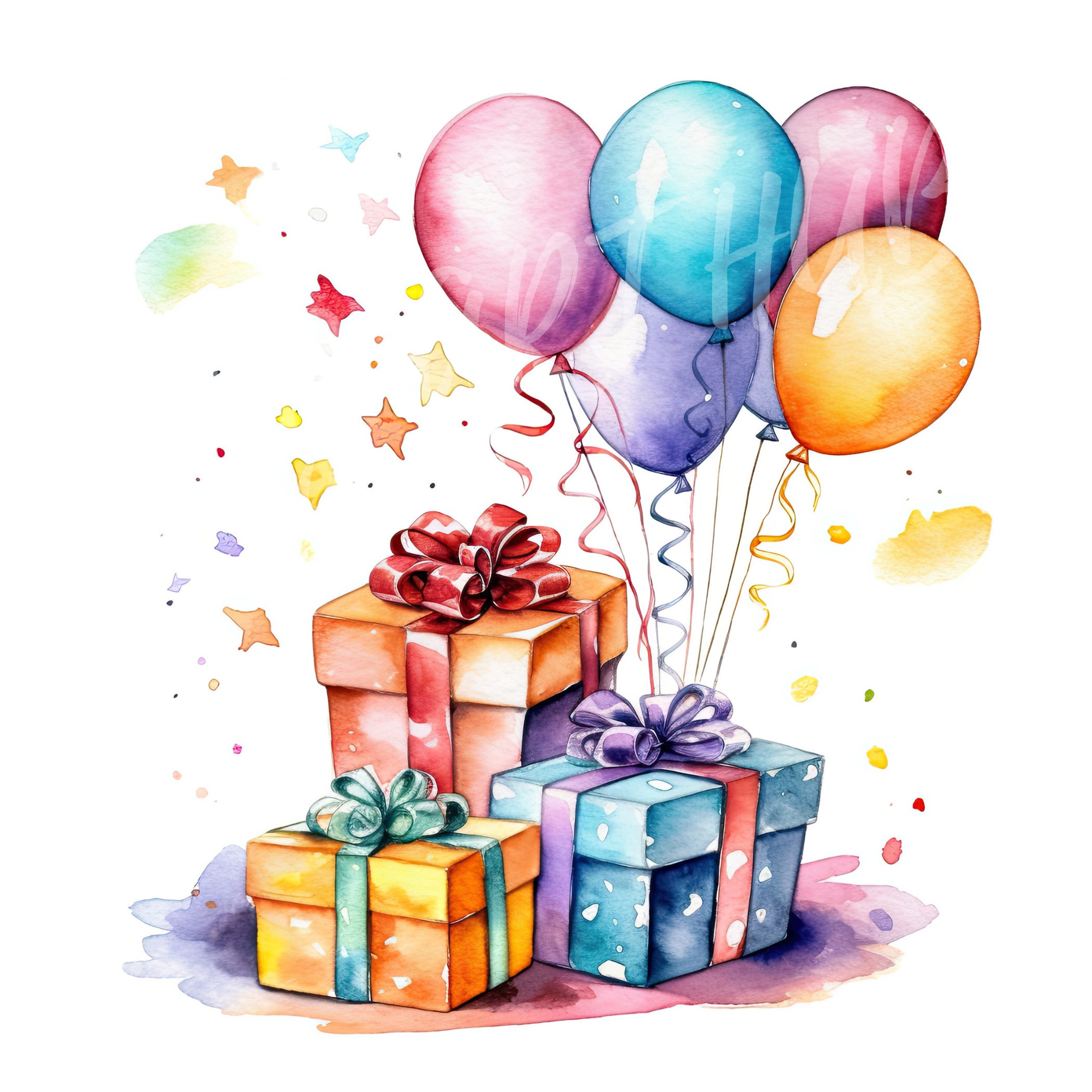 Watercolor Kids Birthday Clipart Pack Balloons Clipart Gift - Etsy