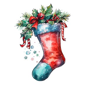 Watercolor Christmas Stocking Clipart, High Quality JPG, Digital ...