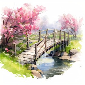 Watercolor Spring Floral Bridge Clipart, Garden Bridge, Digital ...