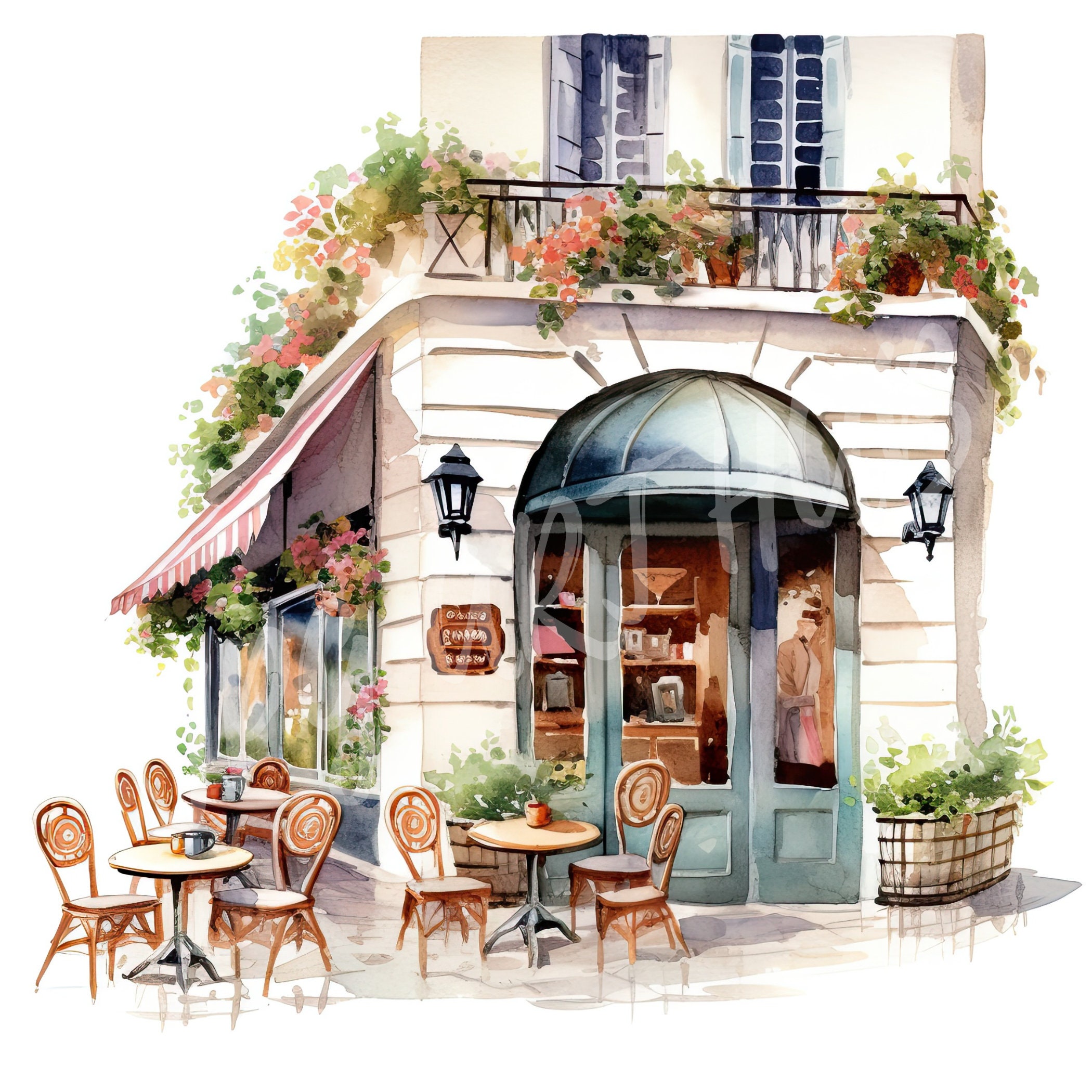 Watercolor French Coffee Shop Clipart Cafe Clipart Digital - Etsy