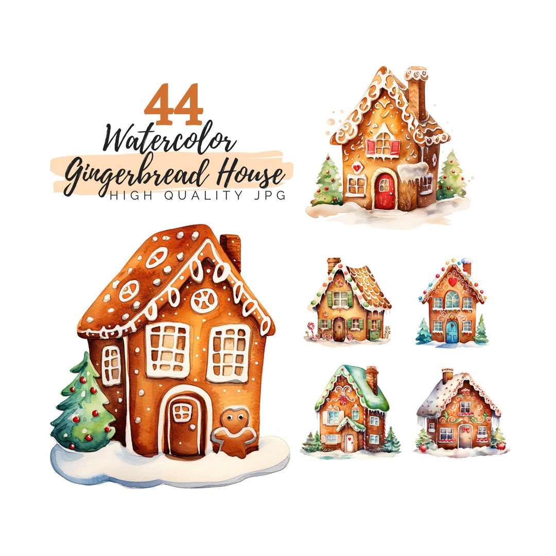 Watercolor Gingerbread House Clipart, High Quality JPG, Digital ...