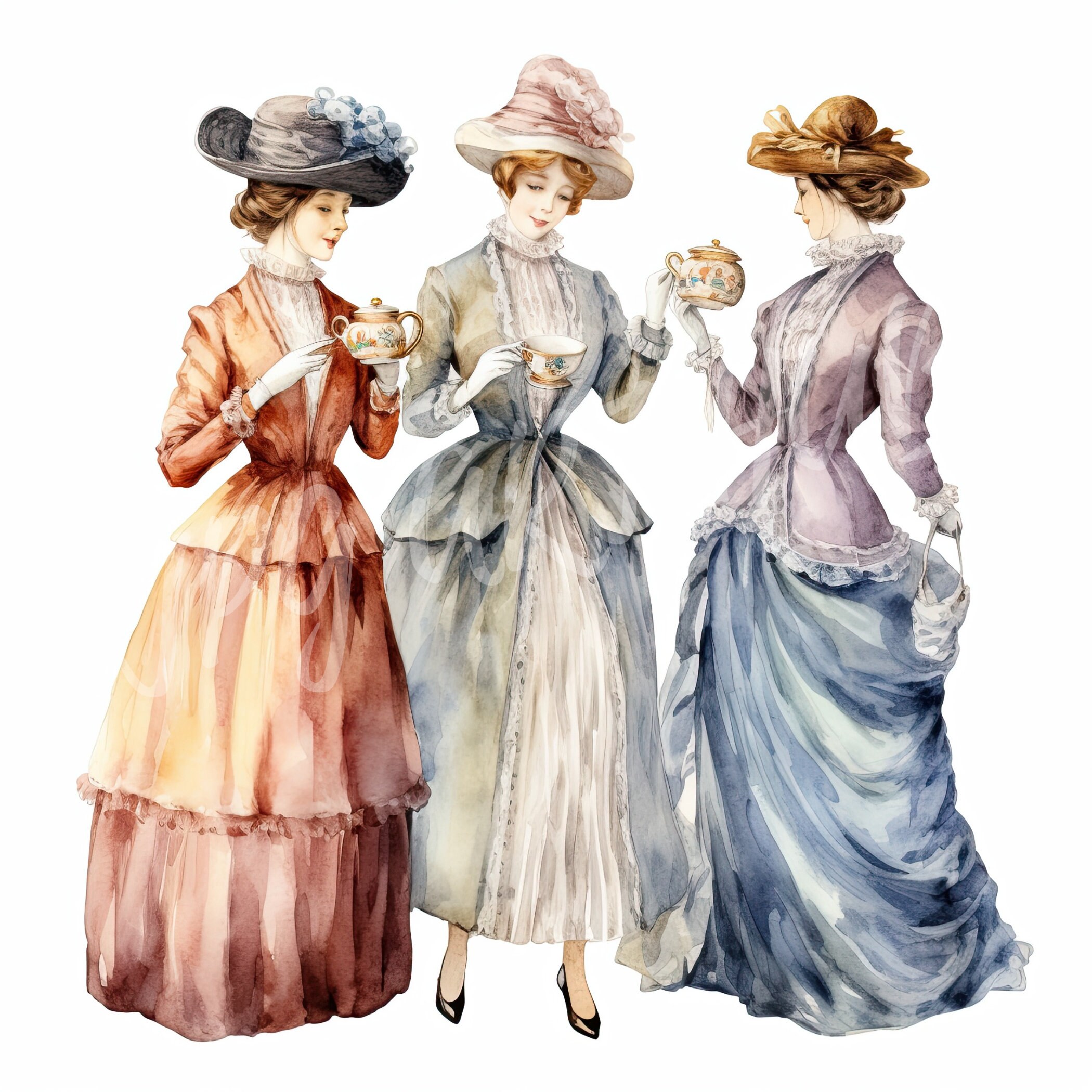 Watercolor Victorian Tea Party Clipart, Vintage Tea Portrait, High ...