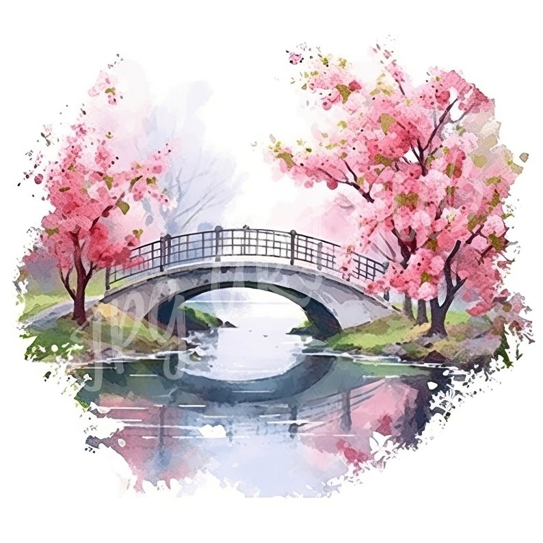 Watercolor Spring Floral Bridge Clipart, Garden Bridge, Digital ...