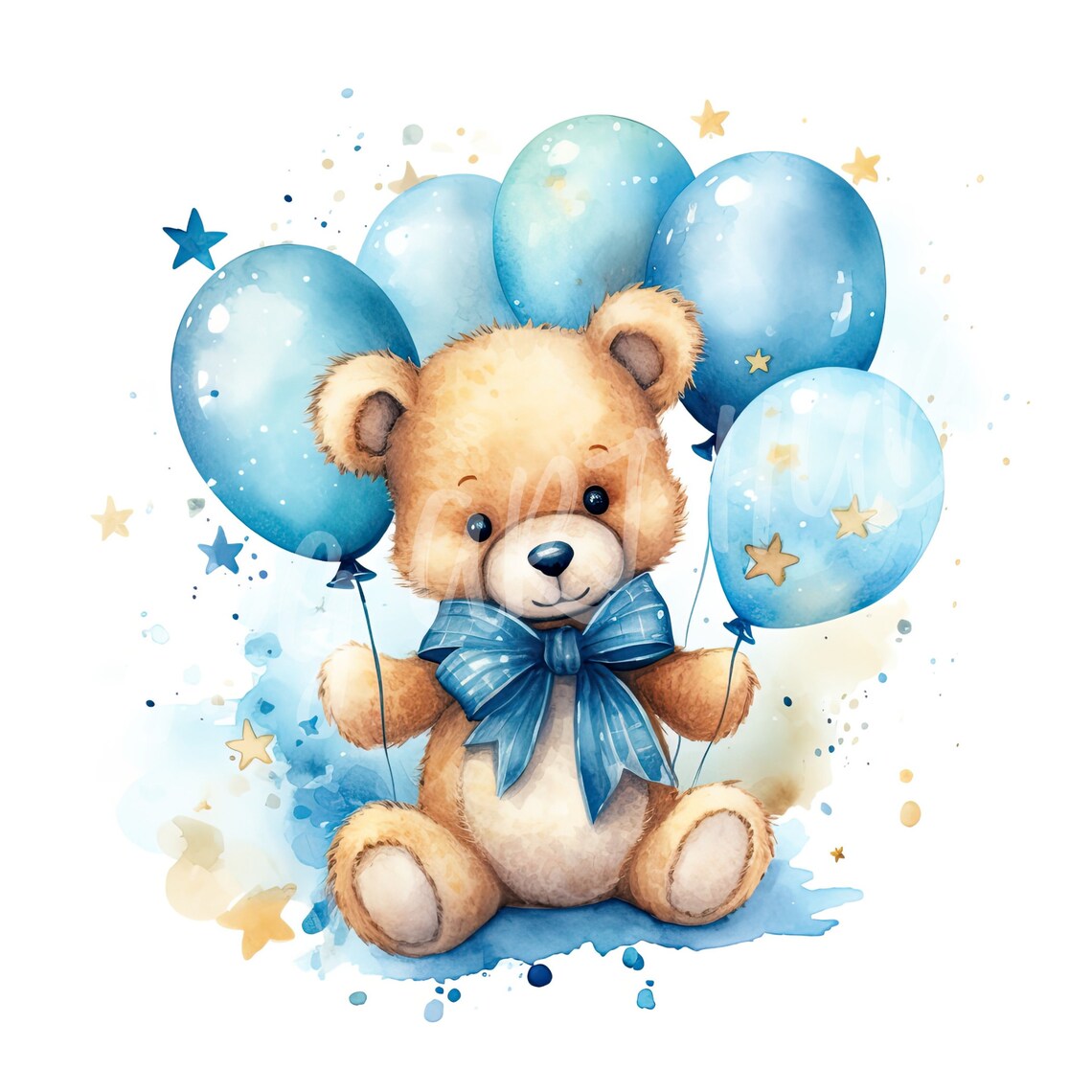 Watercolor Teddy Bear Birthday Clipart Pack, Teddy Clipart, Bear ...