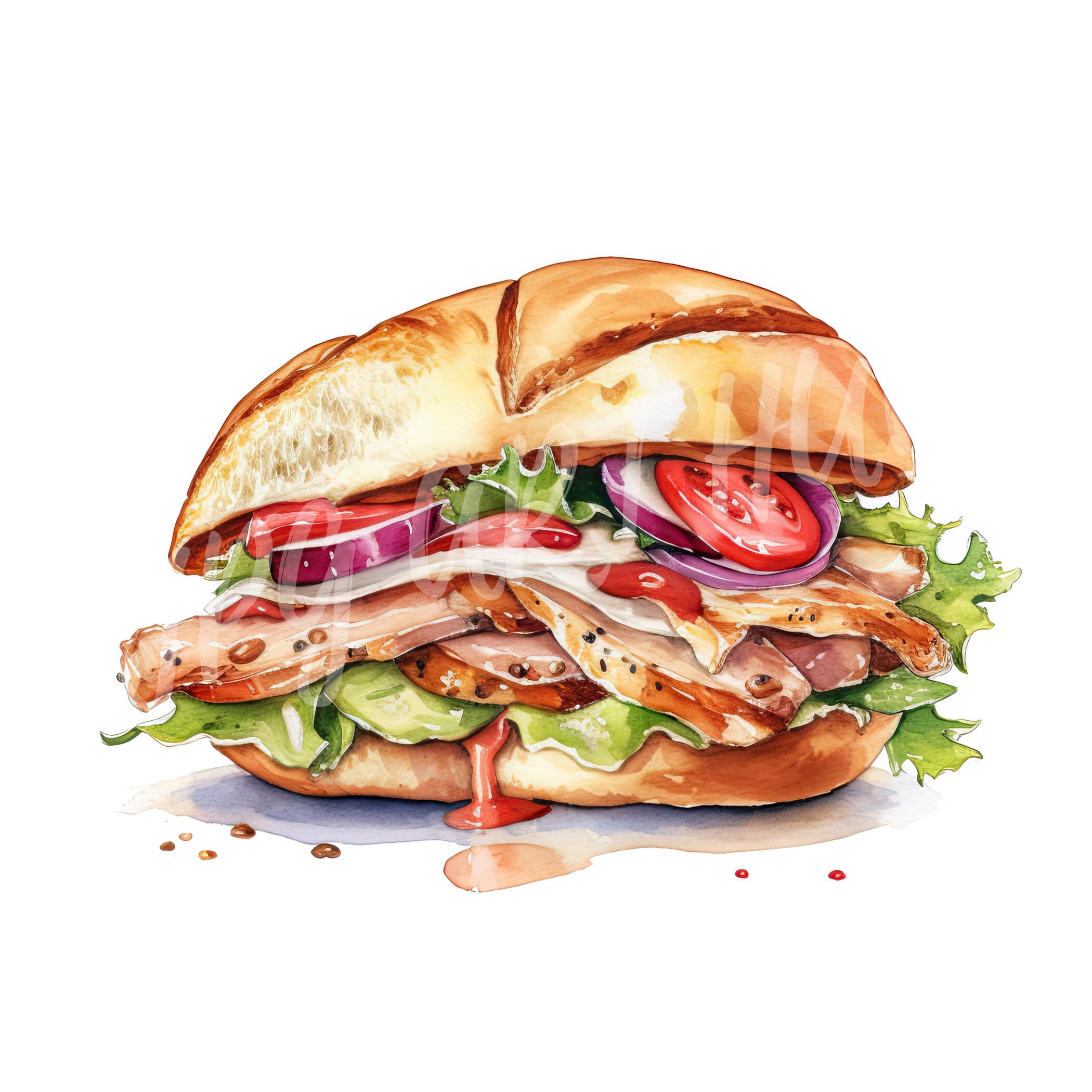 Watercolor Sandwich Clipart Fast Food Clipart Food Illustration High ...