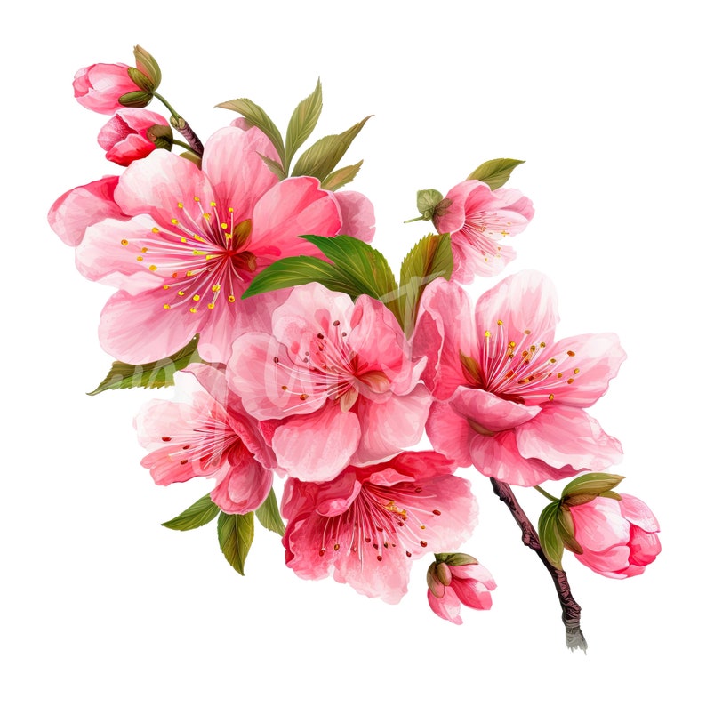 Watercolor Sakura Flowers Clipart High Quality JPG Card - Etsy