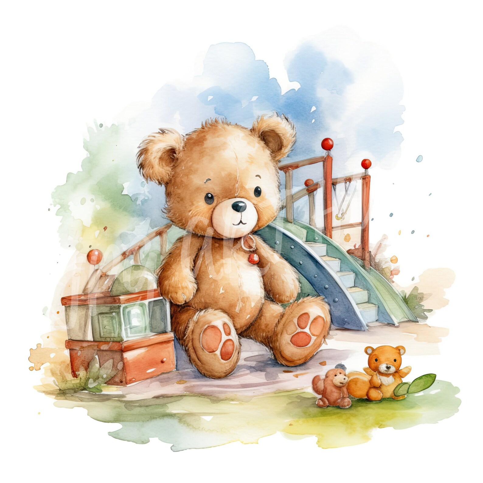 Watercolor Teddy Bear Birthday Clipart Pack, Teddy Clipart, Bear ...