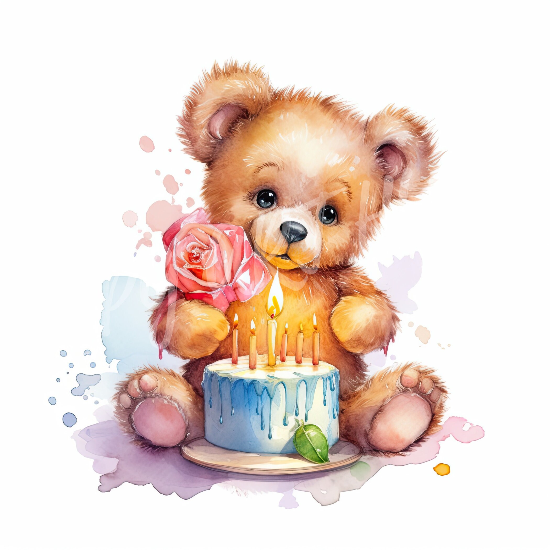 Watercolor Teddy Bear Birthday Clipart Pack, Teddy Clipart, Bear ...