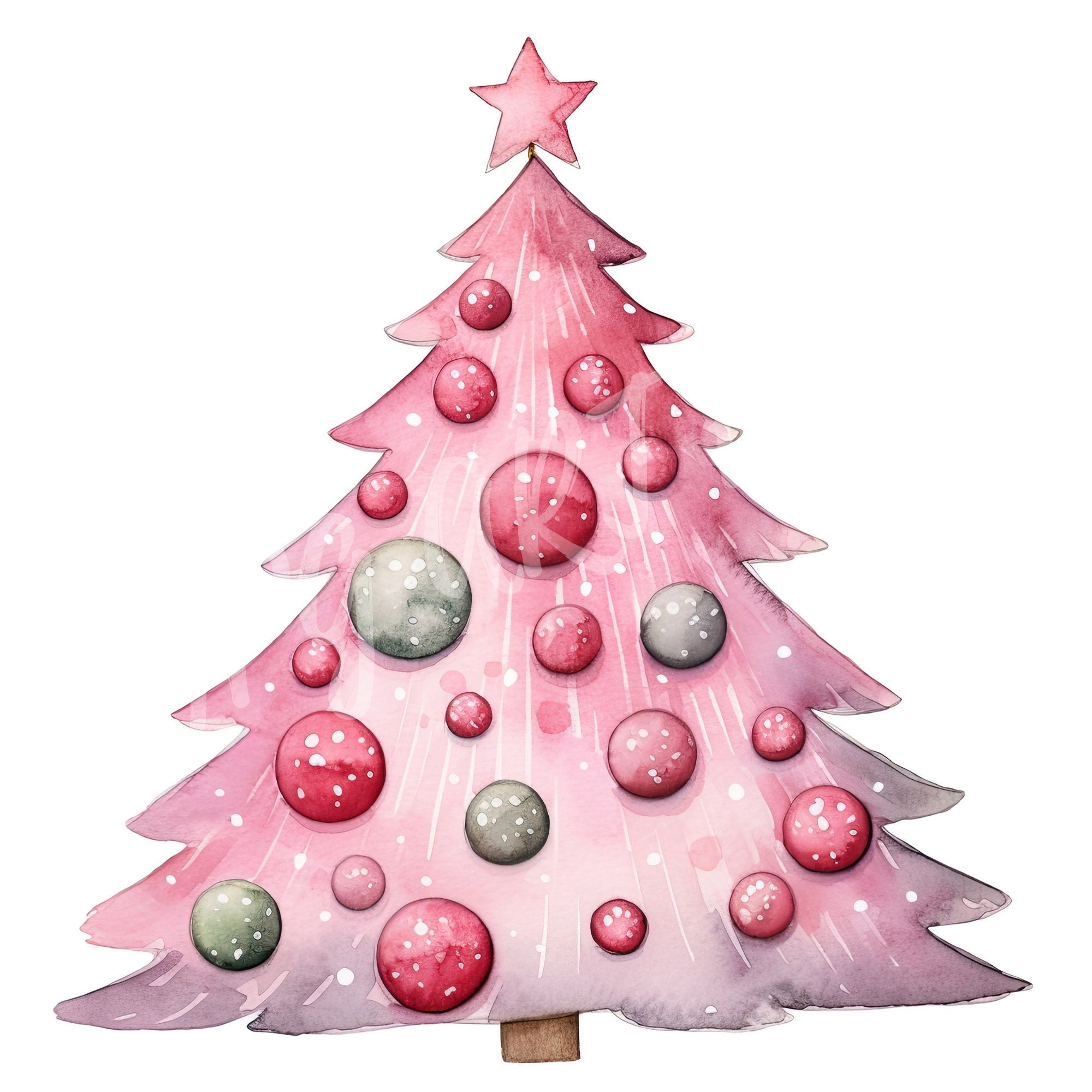 Watercolor Pink Themed Christmas Clipart, High Quality JPG, Digital ...