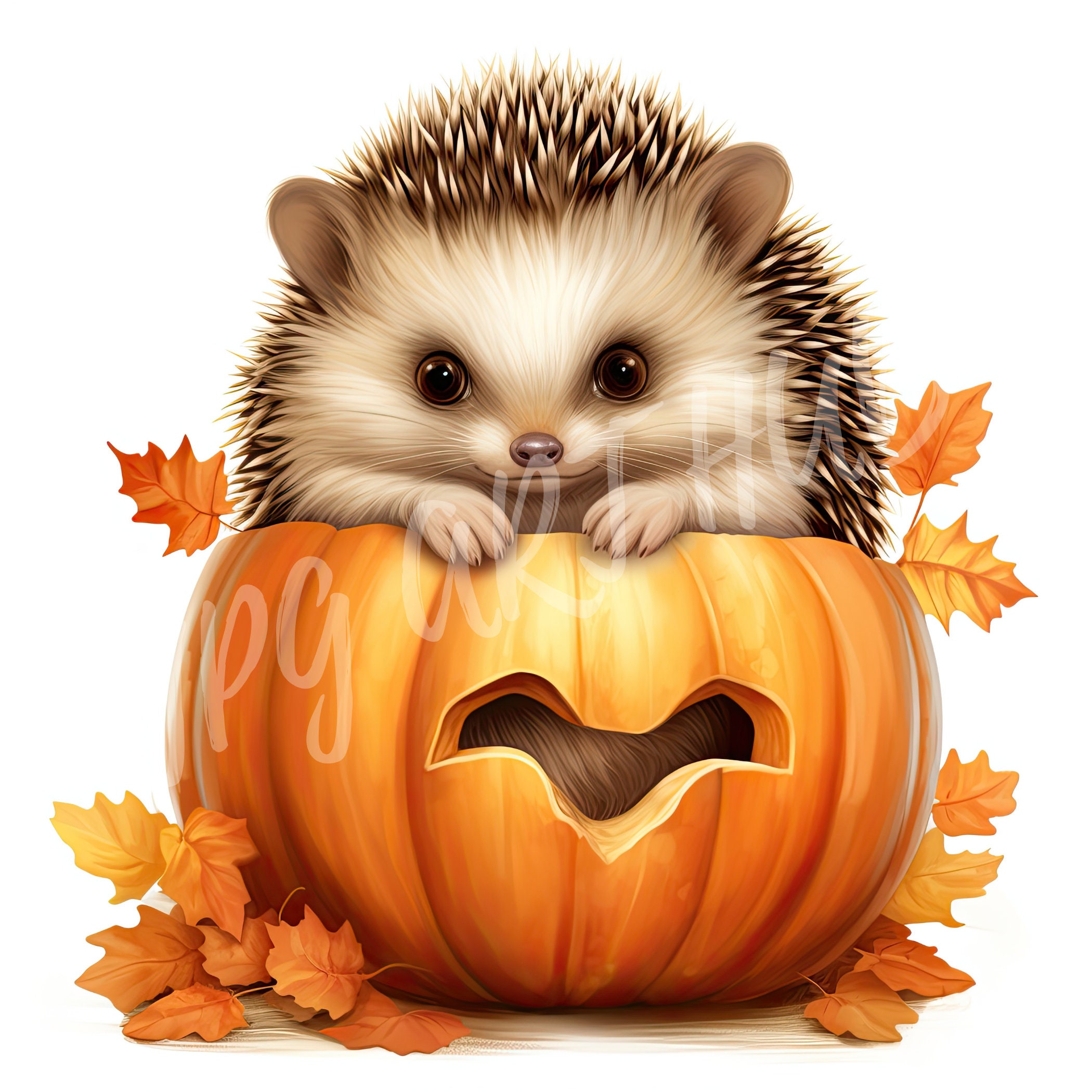Watercolor Baby Animals Inside a Pumpkin Clipart, Autumn Clipart ...
