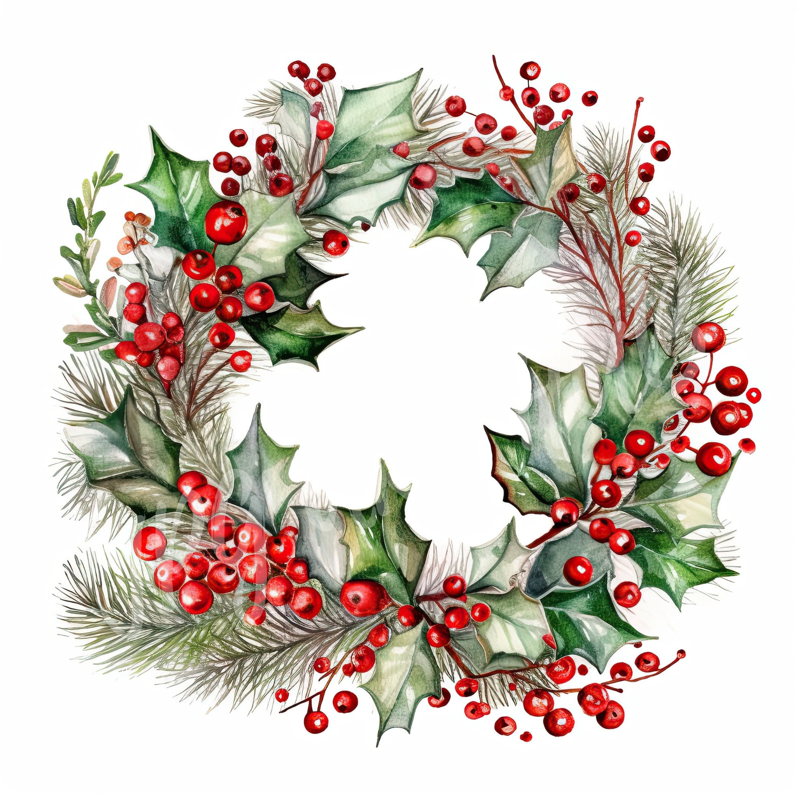 Watercolor Traditional Christmas Wreath Clipart, High Quality JPG ...