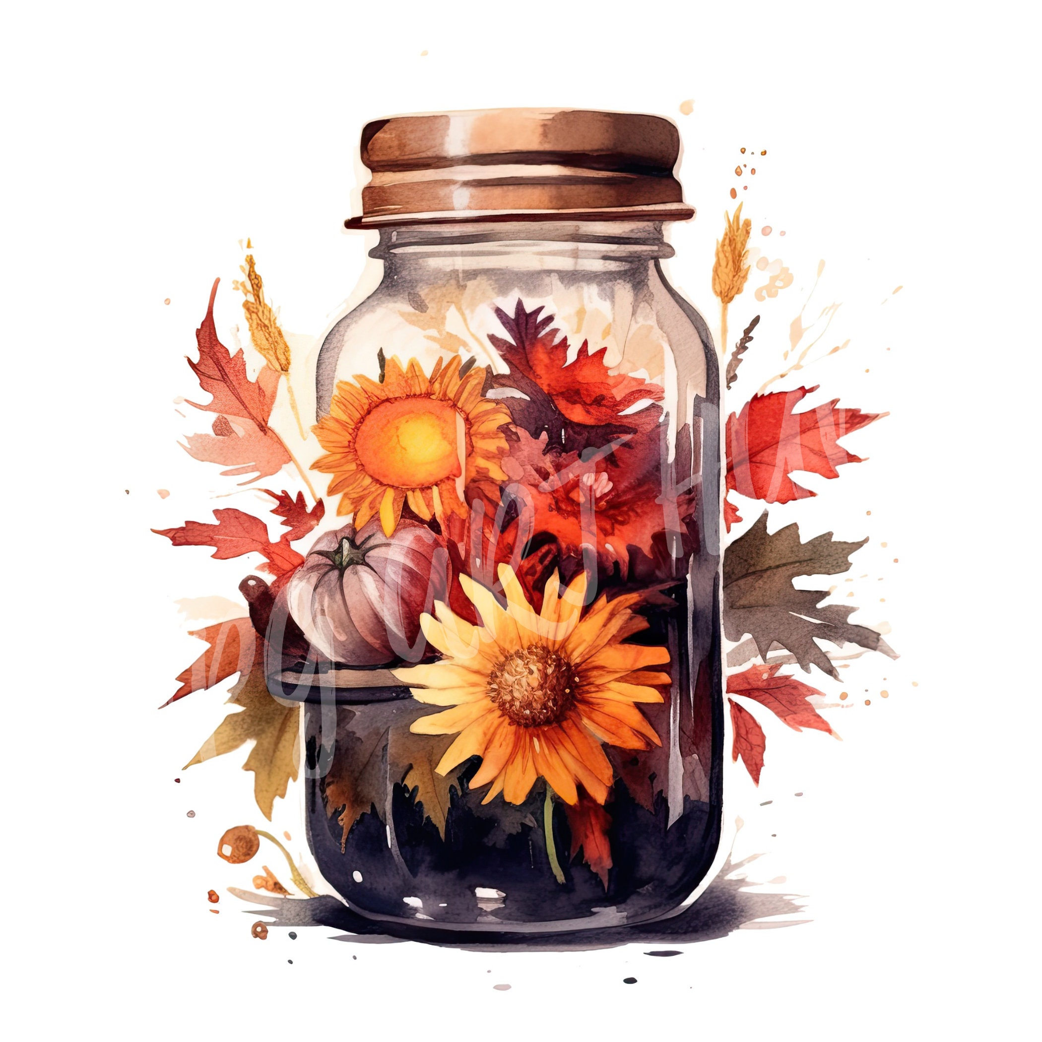 Watercolor Autumn in a Spell Jar Clipart, Autumn Clipart, Digital ...