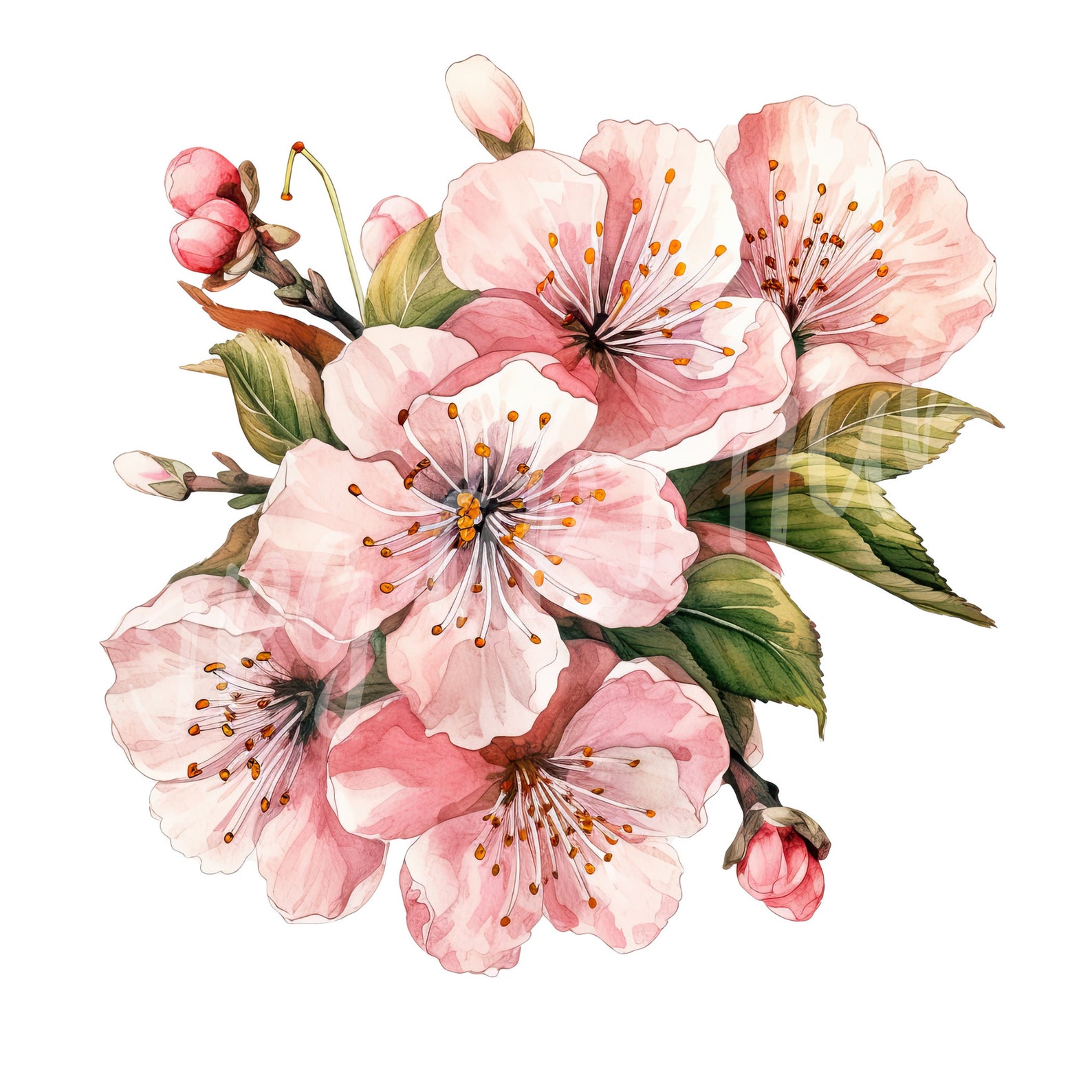 Watercolor Sakura Flowers Clipart, High Quality JPG, Card Making ...