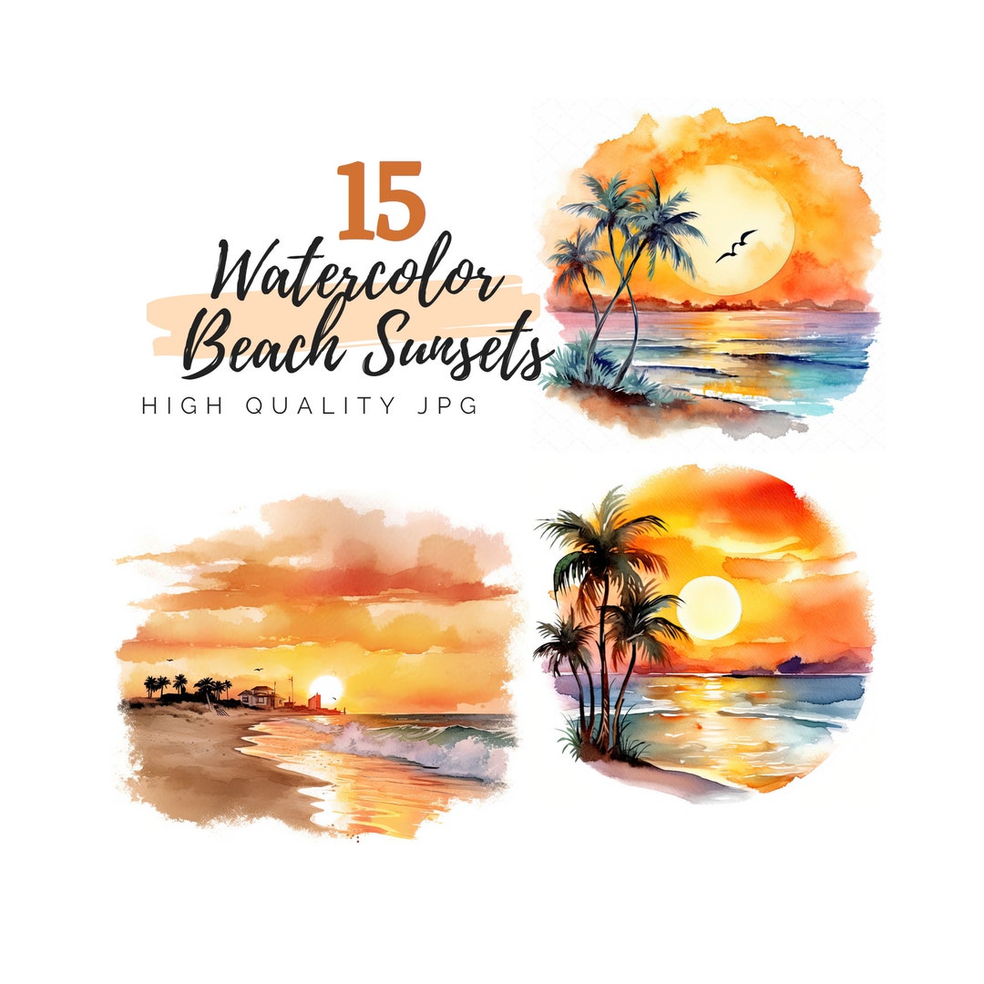 Watercolor Beach Sunset Clipart Sunset Watercolor Beach Clipart