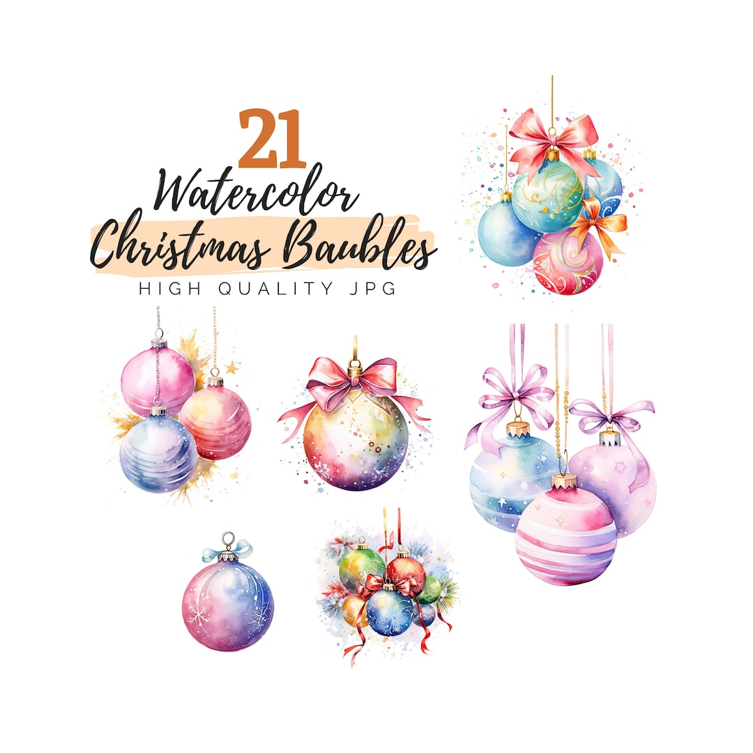 Watercolor Christmas Baubles Clipart, High Quality JPG, Digital ...