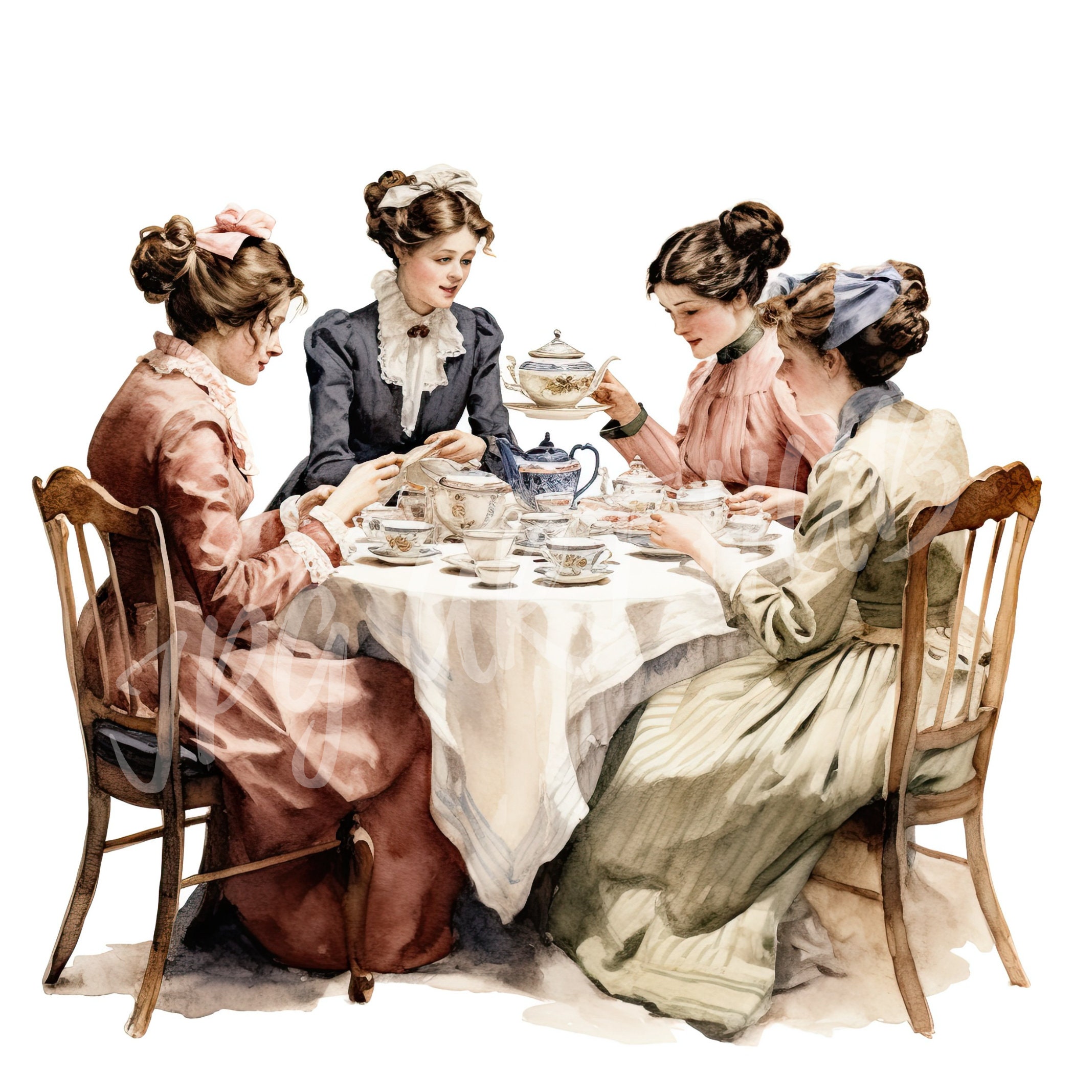 Watercolor Victorian Tea Party Clipart, Vintage Tea Portrait, High ...