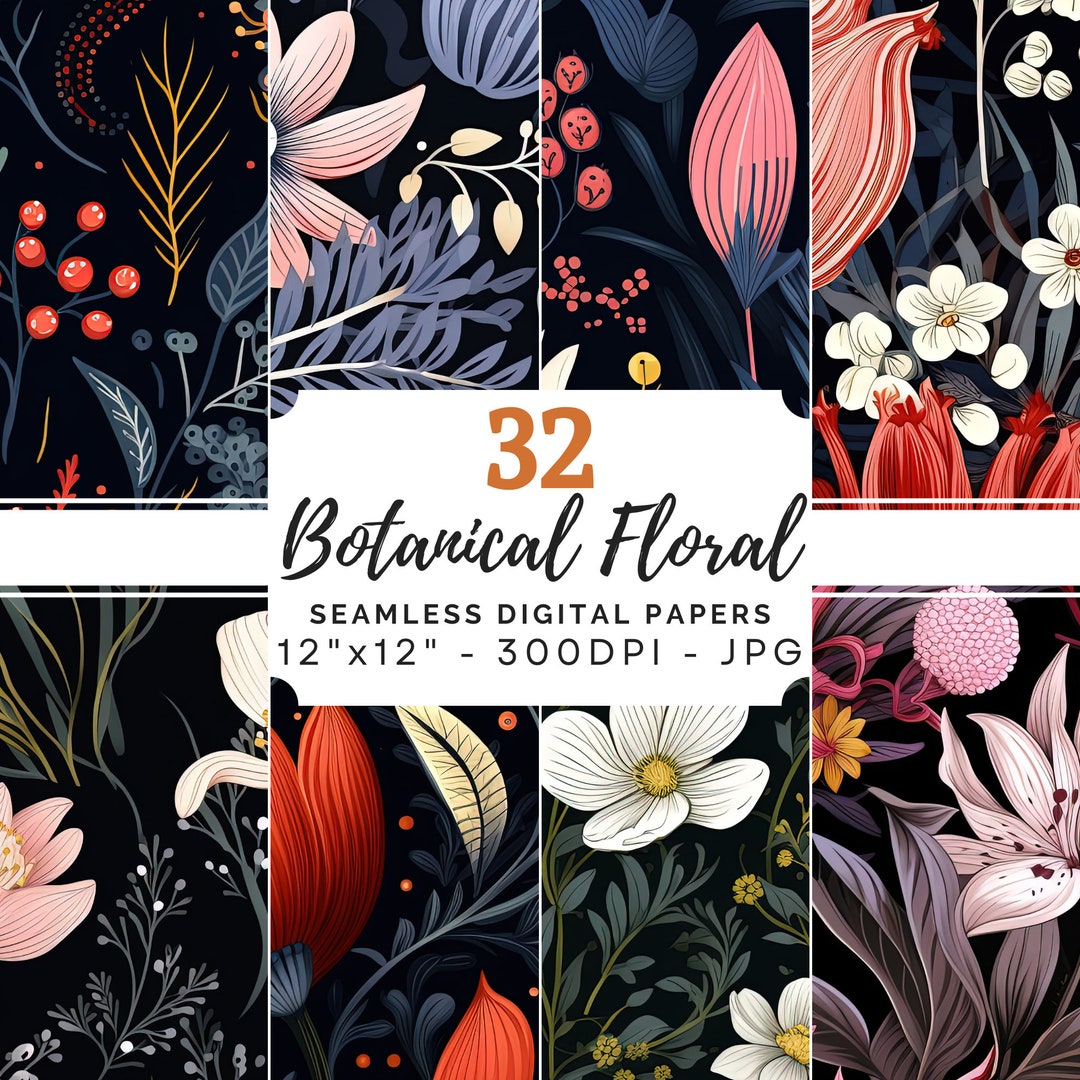 Seamless Botanical Floral Digital Paper, Printable Digital Paper ...