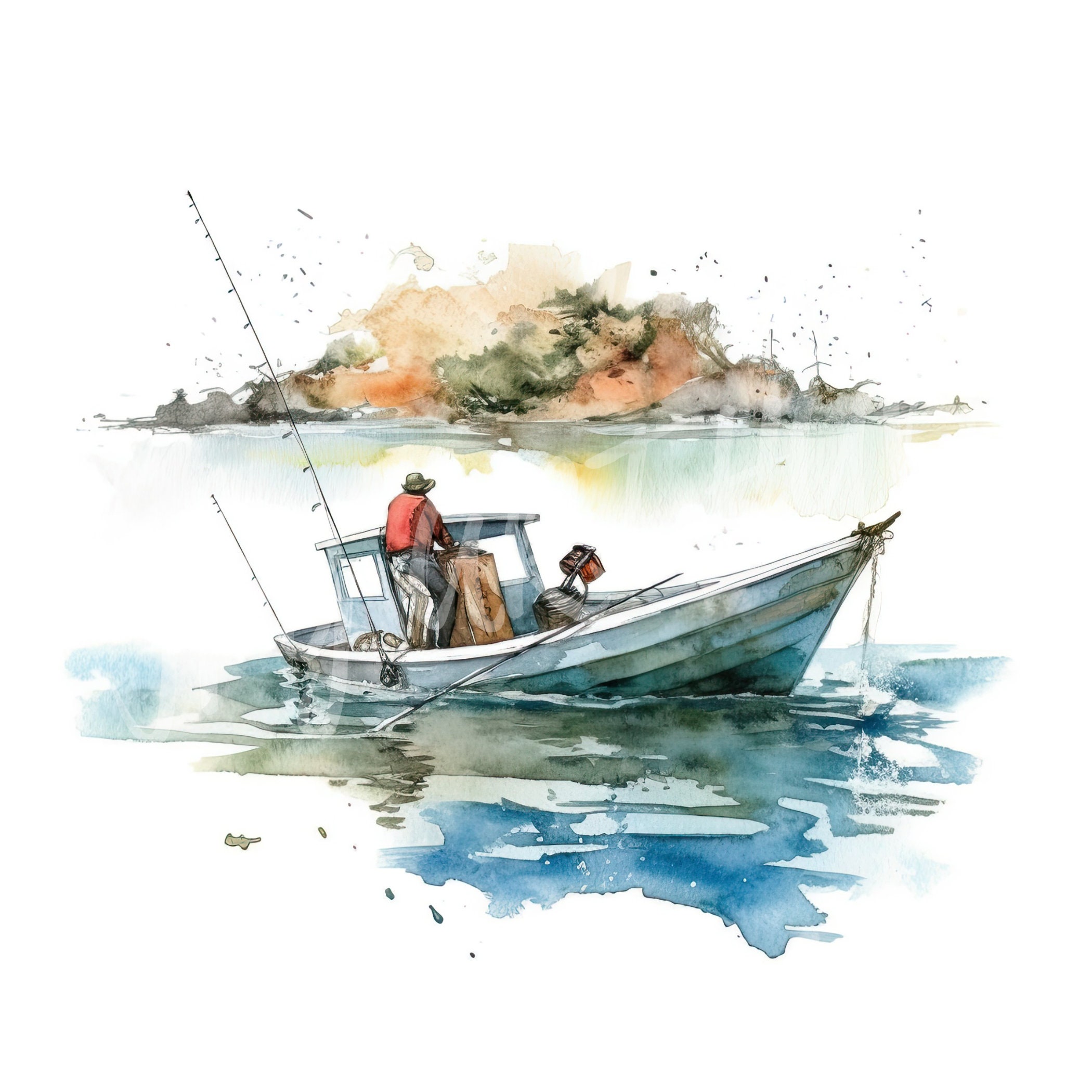 Watercolor Fishing Clipart, Summer Clipart, Camping Clipart, Digital ...