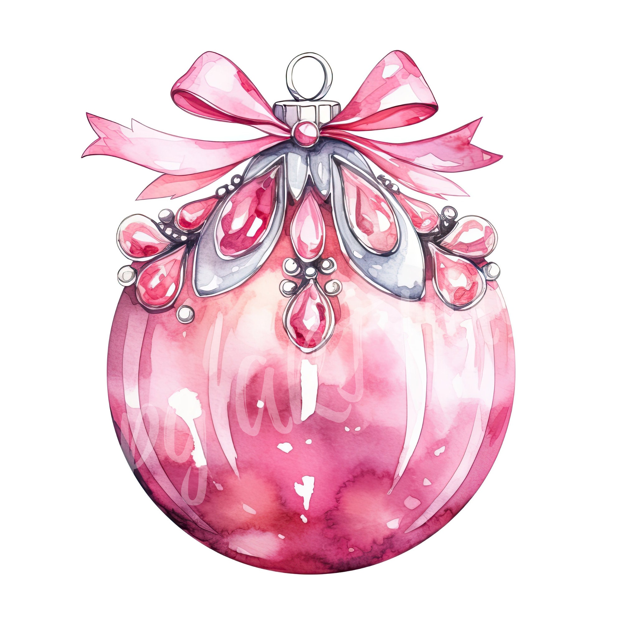 Watercolor Pink Themed Christmas Clipart, High Quality JPG, Digital ...