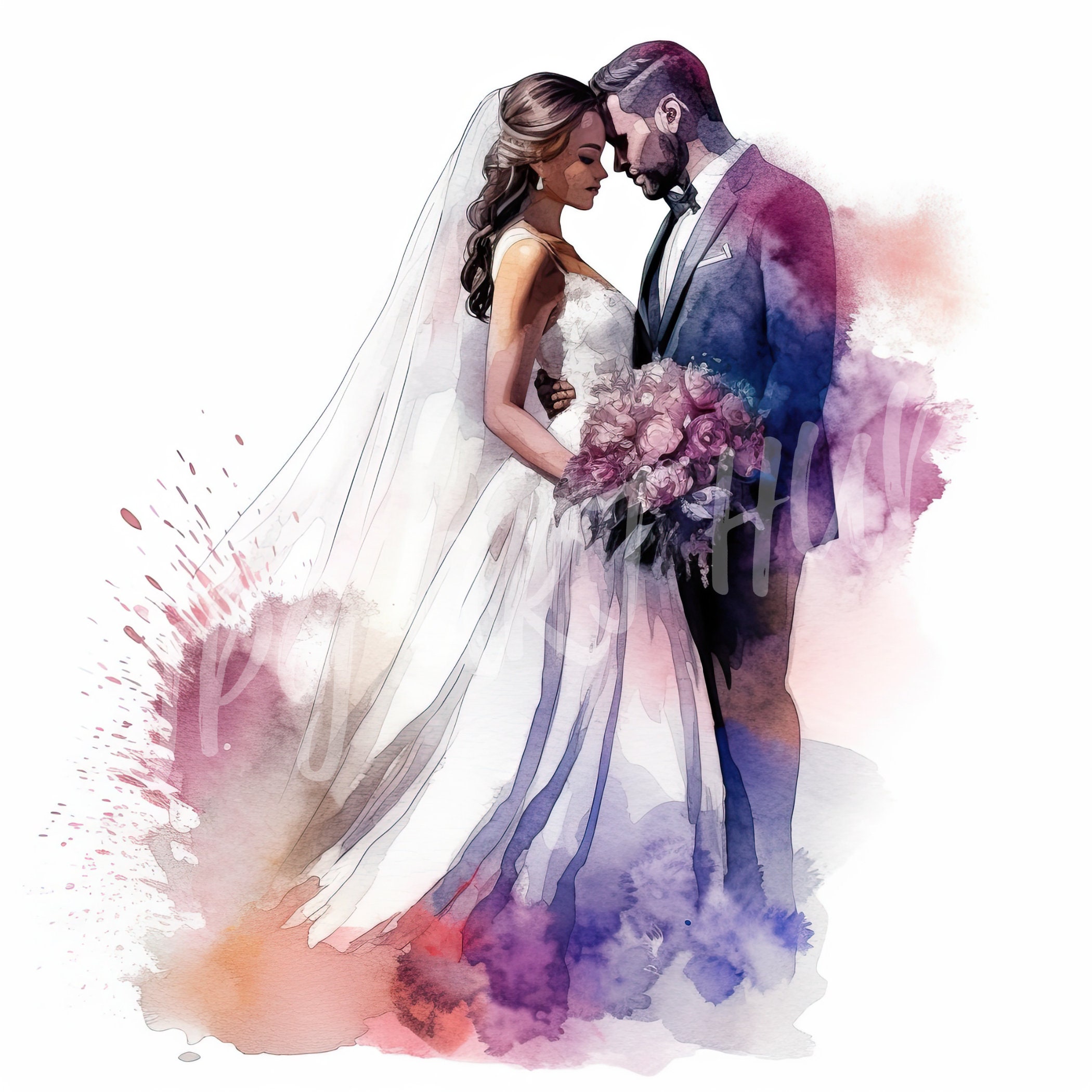 Watercolor Bride and Groom Clipart Wedding Invites Card - Etsy