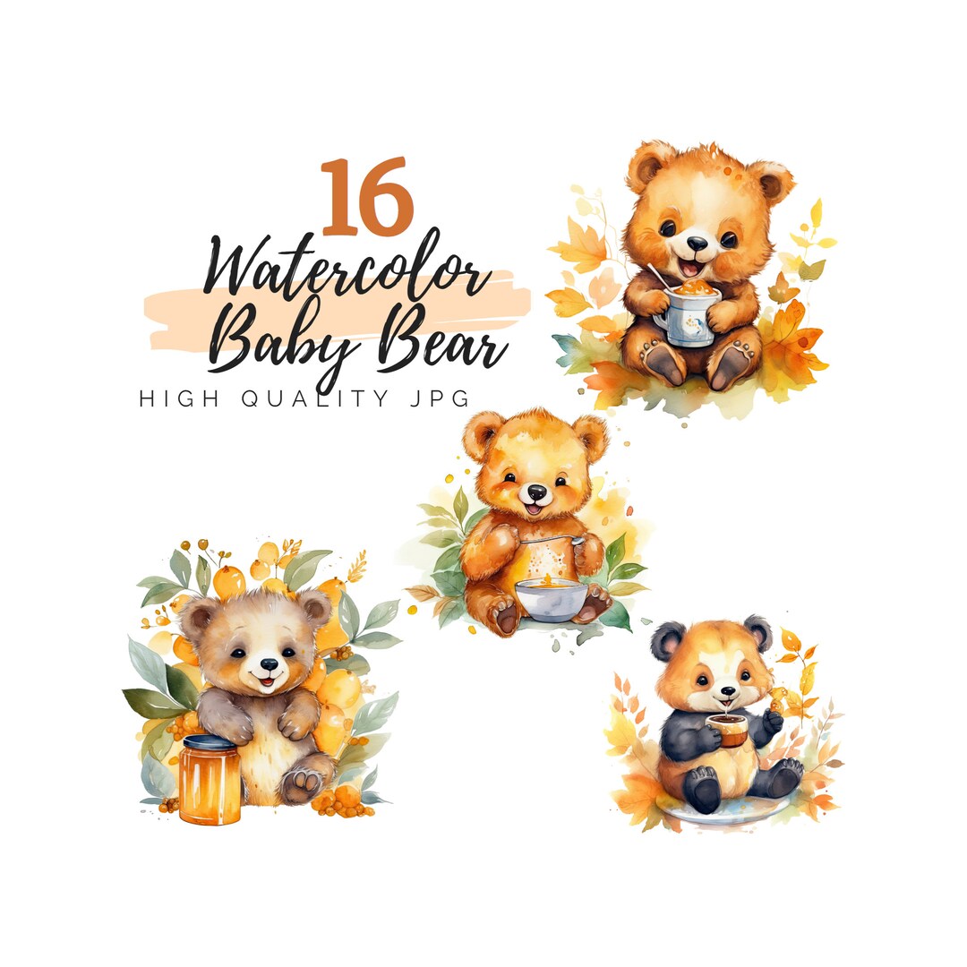 Watercolor Baby Bear Clipart Pack, Nursery Watercolor, Cute Bear ...