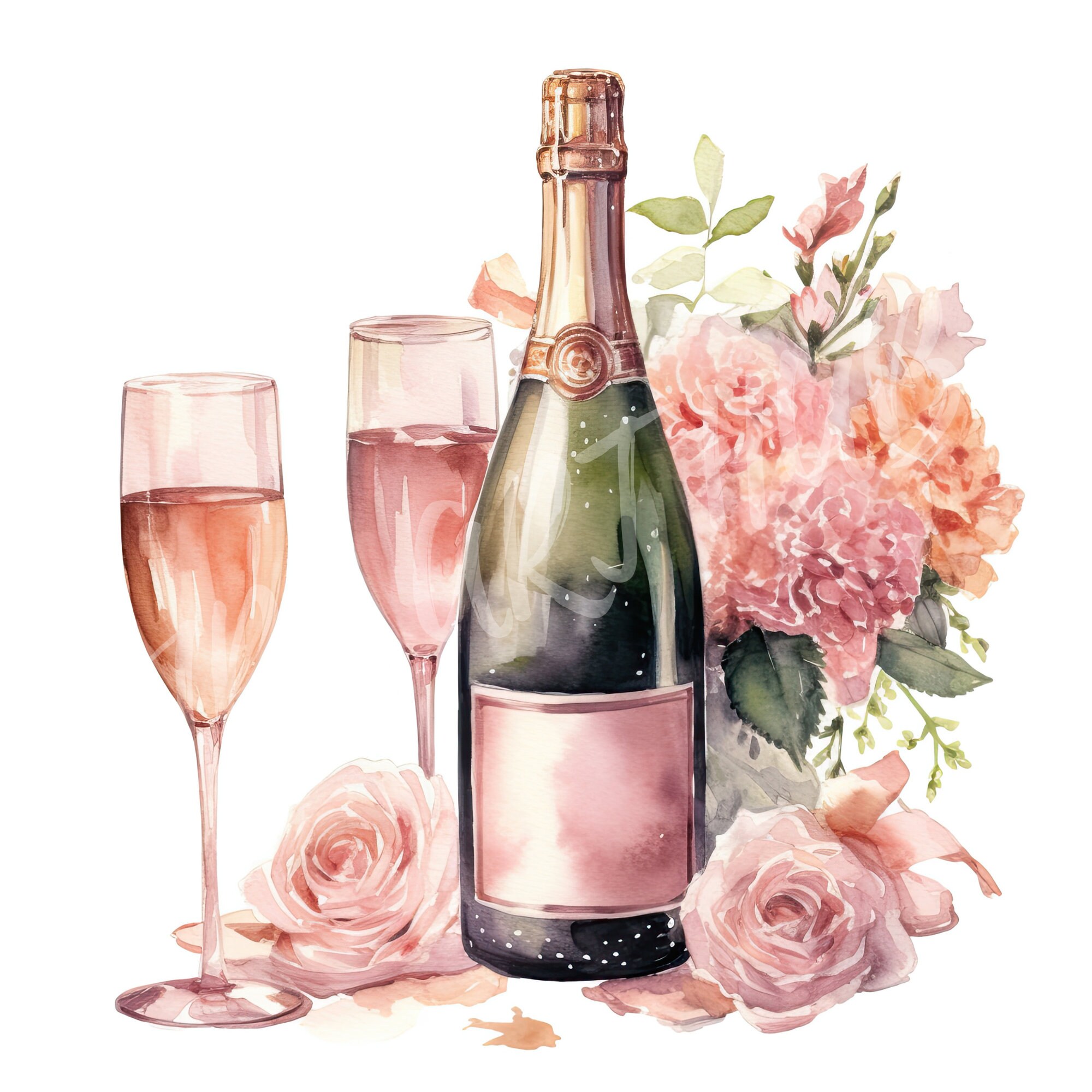 Watercolor Champagne Clipart, Celebration Clipart, High Quality JPG ...