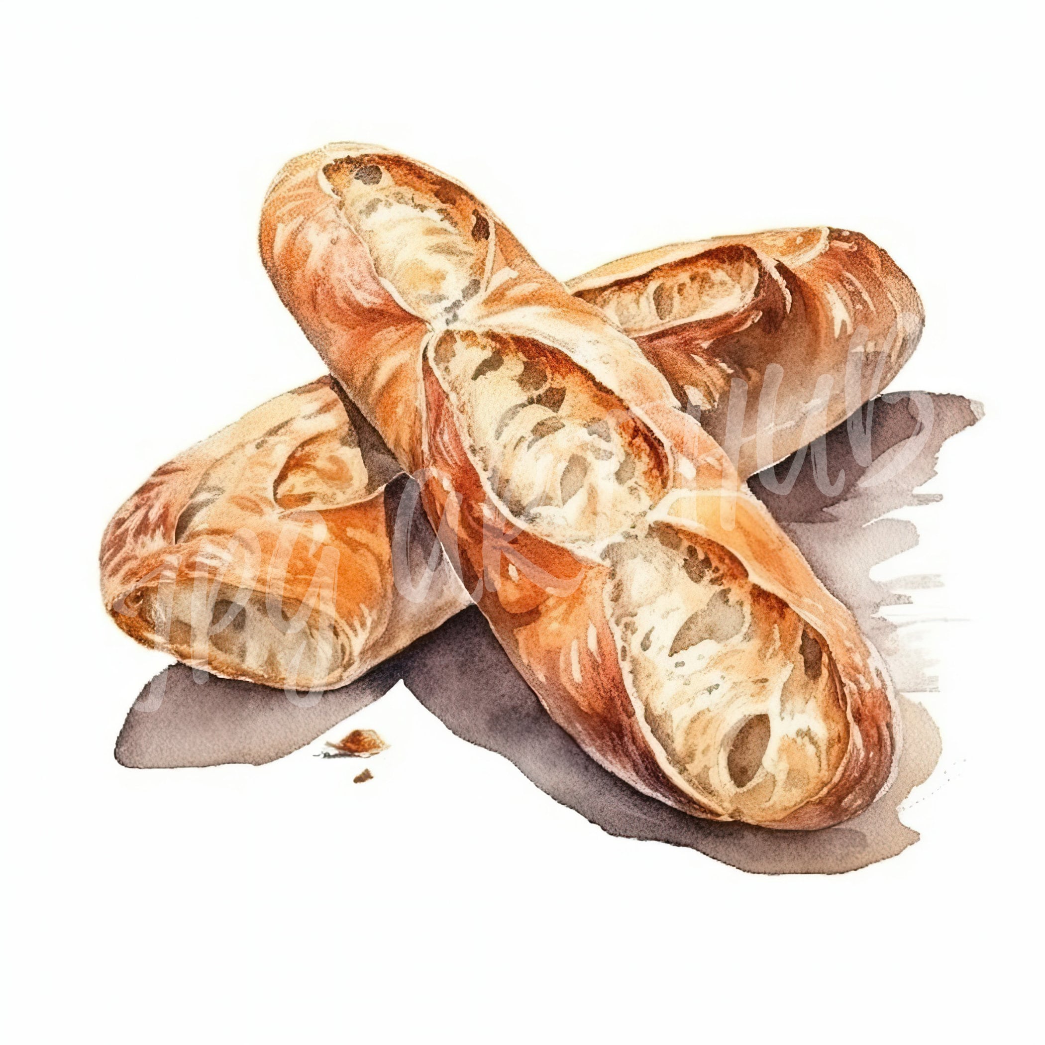 Watercolor Bread Clipart, Bakery Bread, Artisan Bread, Digital Download ...