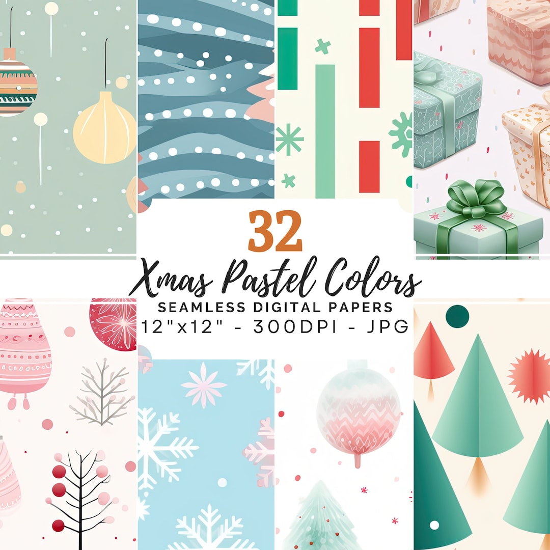Seamless Christmas Pastel Color Digital Paper Pack, Christmas Seamless ...