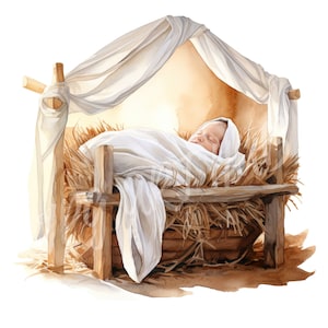 Watercolor Christmas Nativity Scene Clipart, High Quality JPG, Digital ...