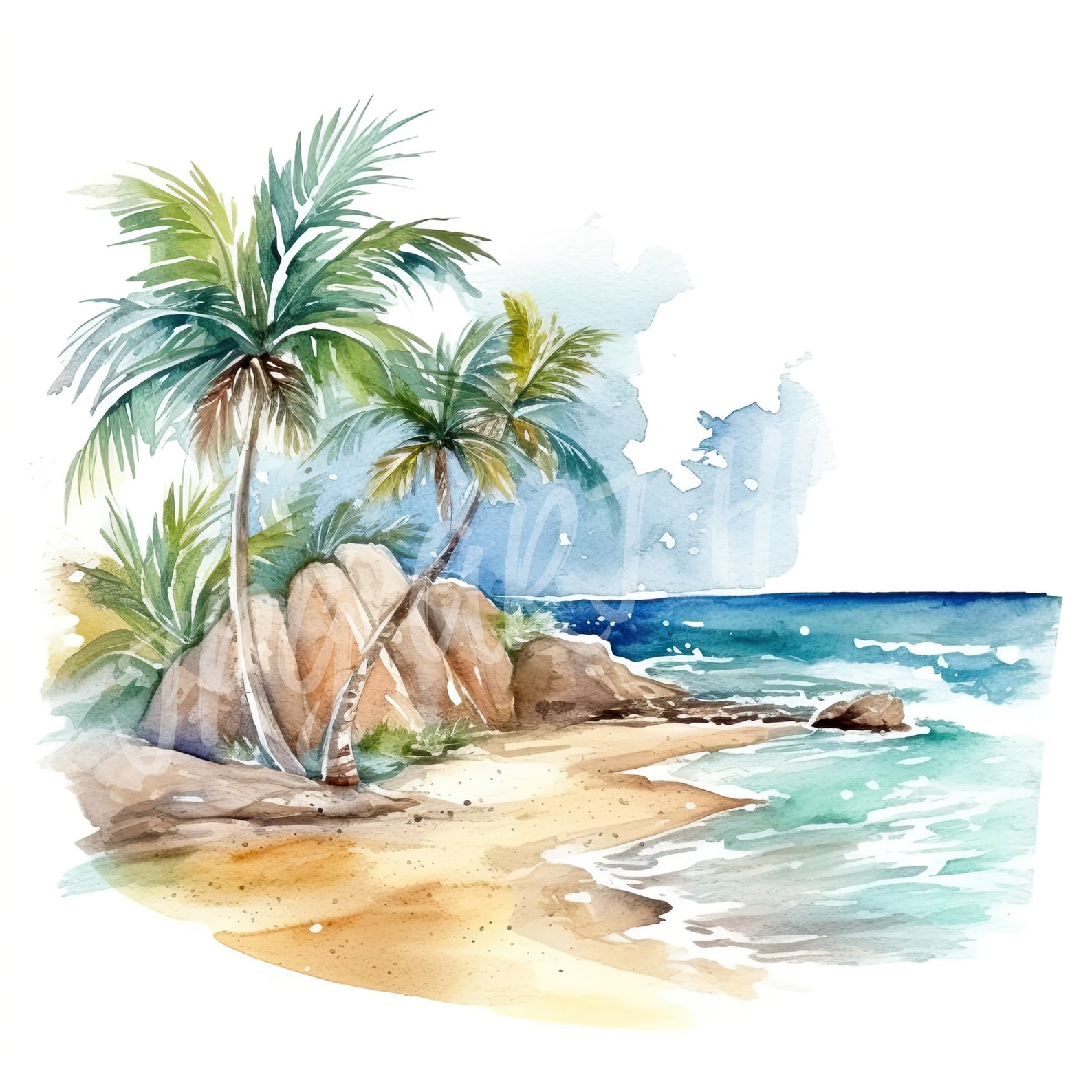 Watercolor Beach Clipart Vacation Clipart Ocean Landscape - Etsy