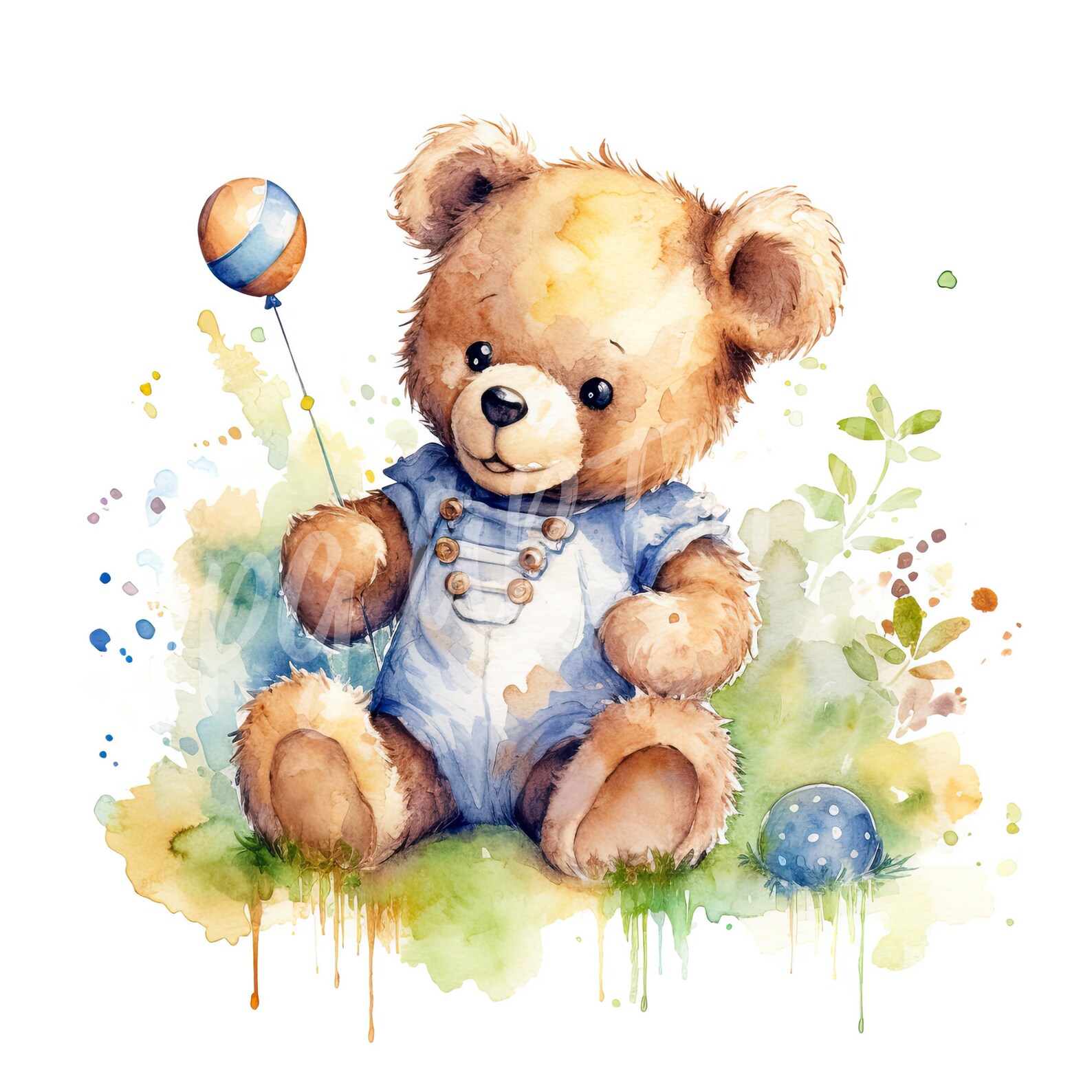 Watercolor Teddy Bear Birthday Clipart Pack, Teddy Clipart, Bear ...