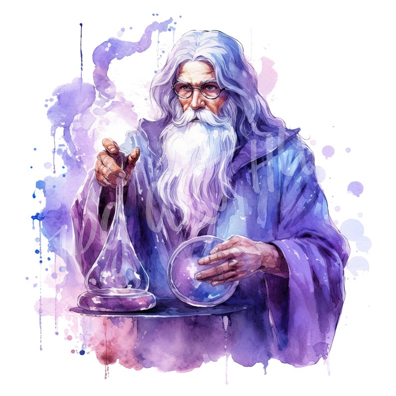 Watercolor Magic Wizard Clipart Bundle Cute Halloween - Etsy