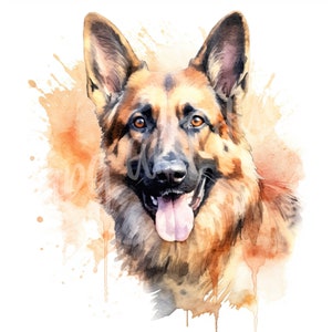 Watercolor German Shepherd Clipart, High Quality JPG, Digital Download ...