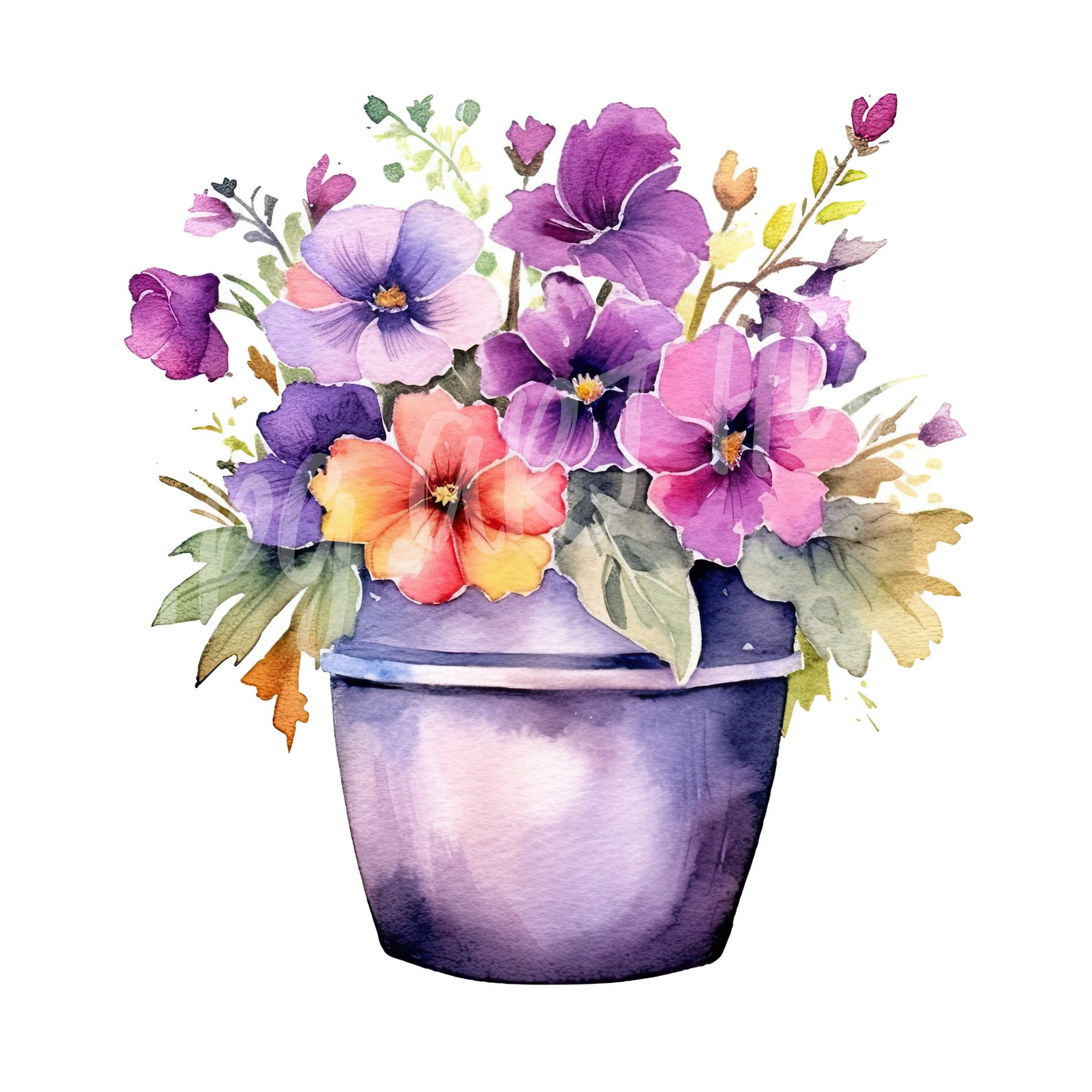 Watercolor Flowerpot Clipart, Flowers Clipart, Floral Clipart, Spring ...
