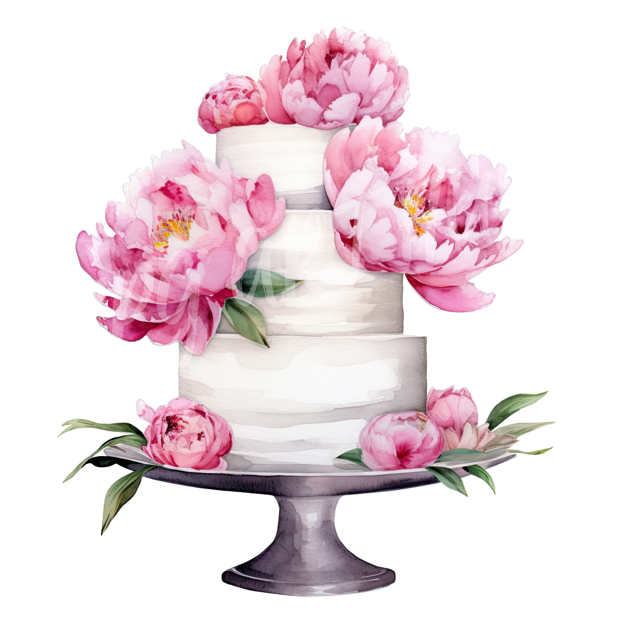 Watercolor Wedding Cake Clipart, Classic Cake, Wedding Clipart, Floral ...