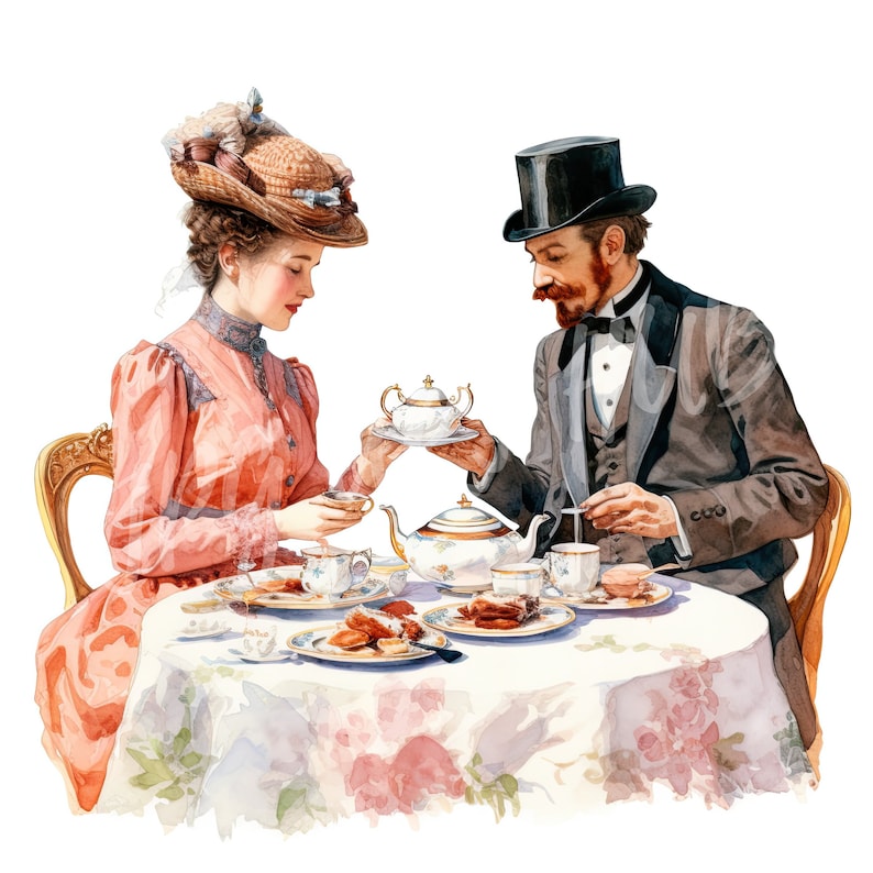 Watercolor Victorian Tea Party Clipart, Vintage Tea Portrait, High ...