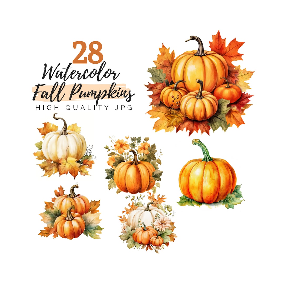 Watercolor Pumpkin Clipart, Fall Clipart Bundle, High Quality JPG ...