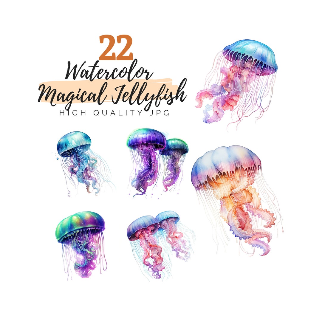 Watercolor Colorful Jellyfish Clipart, Ocean Animals, Digital Download ...