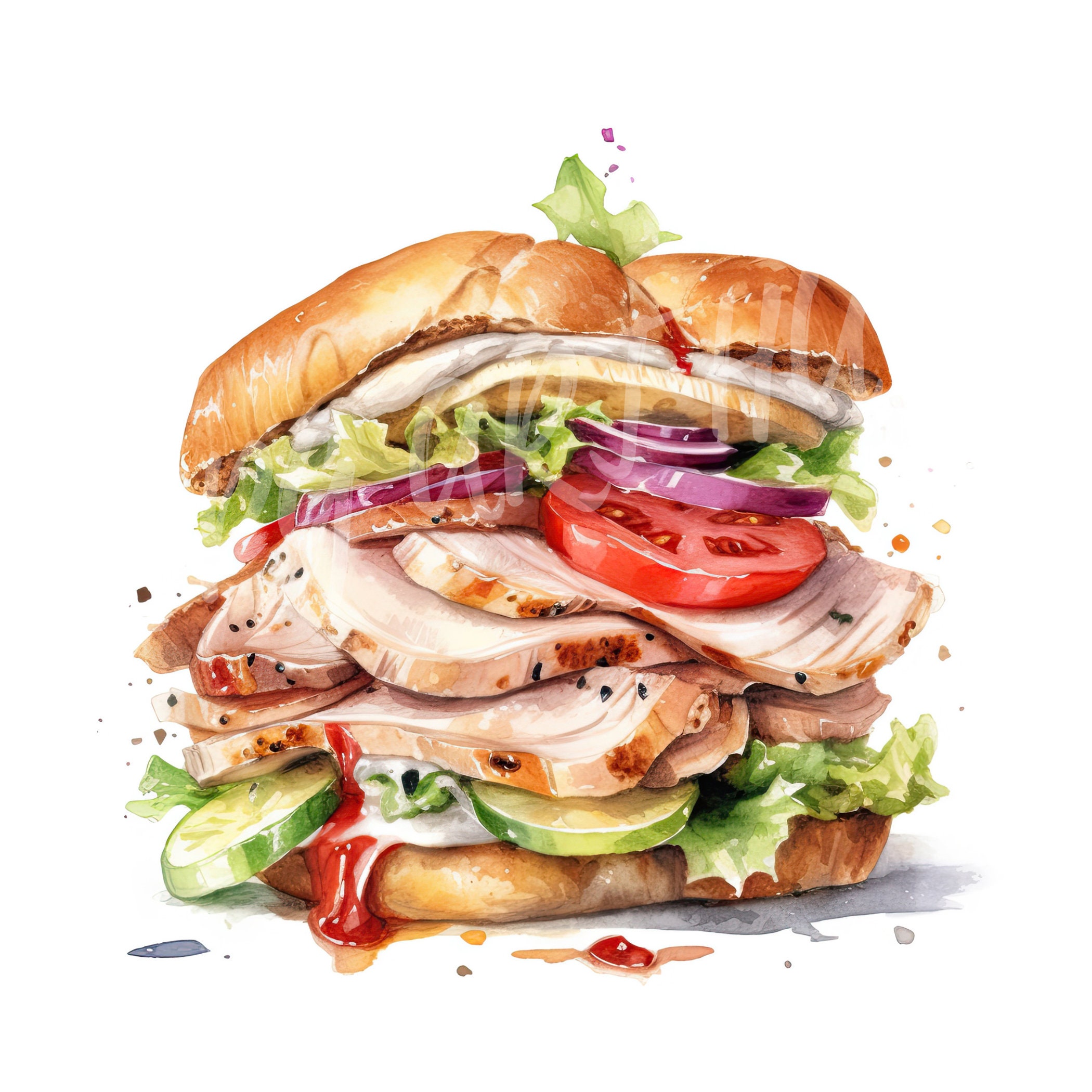 Watercolor Sandwich Clipart Fast Food Clipart Food Illustration High ...