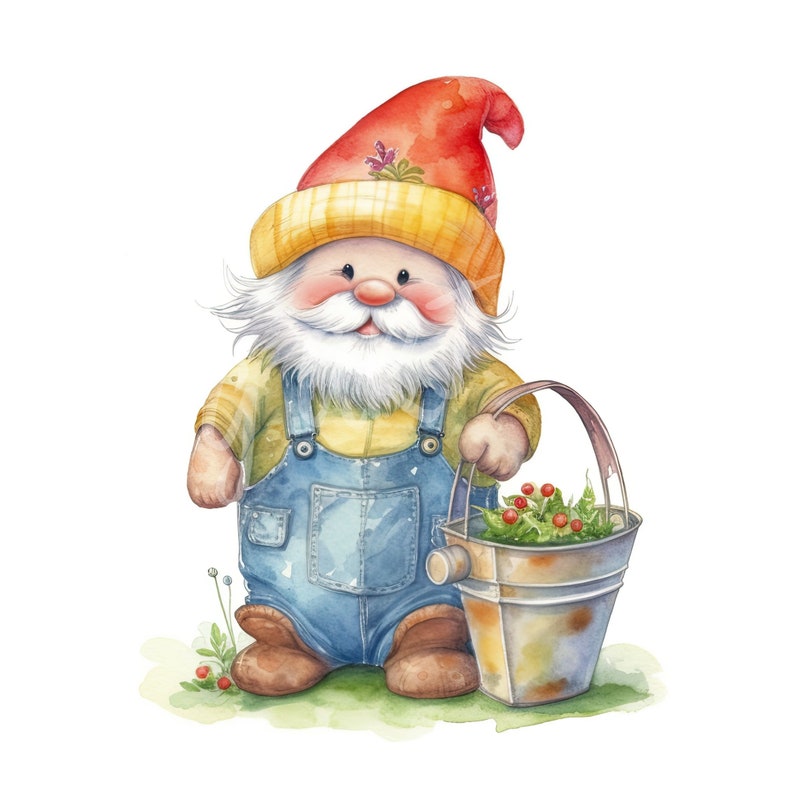 Watercolor Garden Gnome Clipart High Quality JPG Card - Etsy